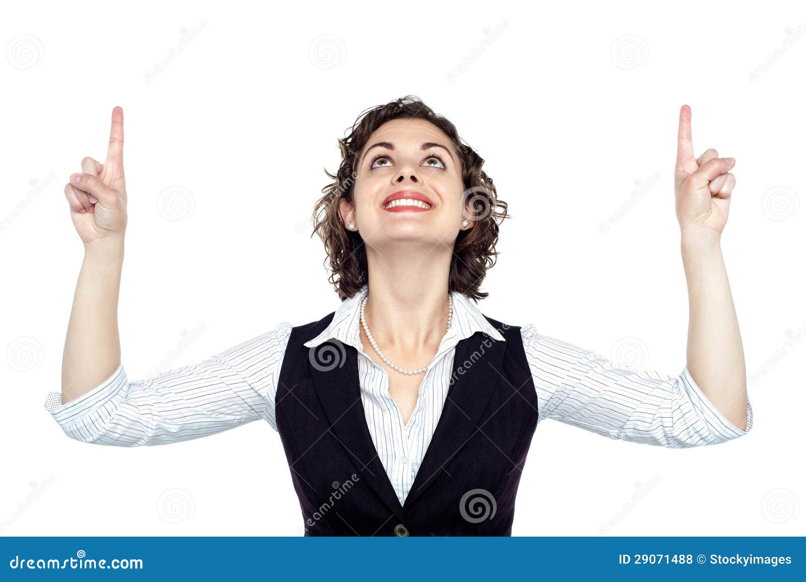 Young Woman Looking and Pointing Upwards Stock Photo - Image of ...