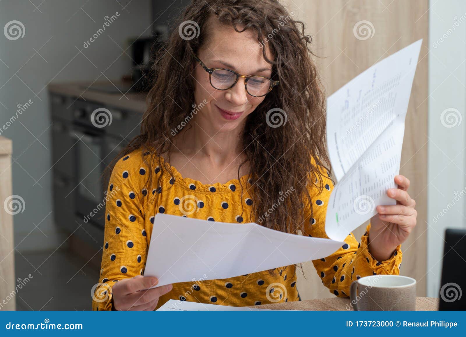 Young Woman Looking at Received Mail at Home Stock Photo - Image of ...