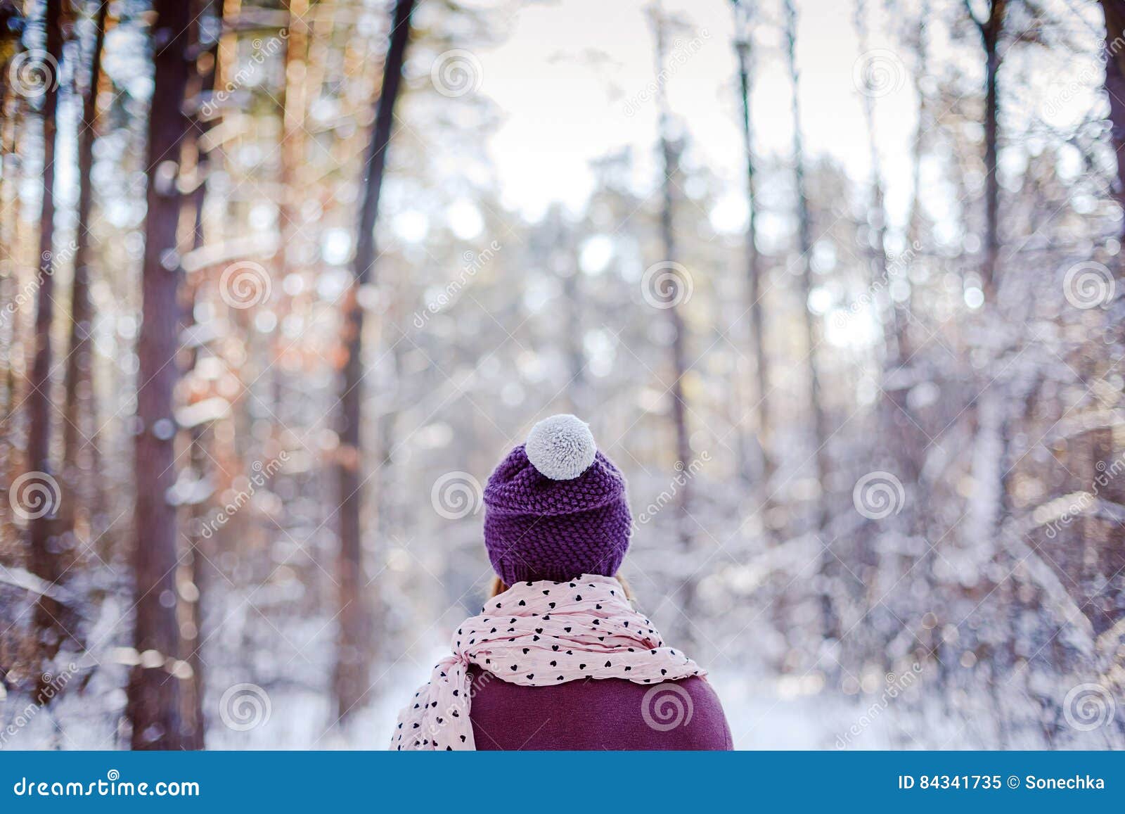 Young Woman Looking at Sunset in the Forest Stock Image - Image of ...