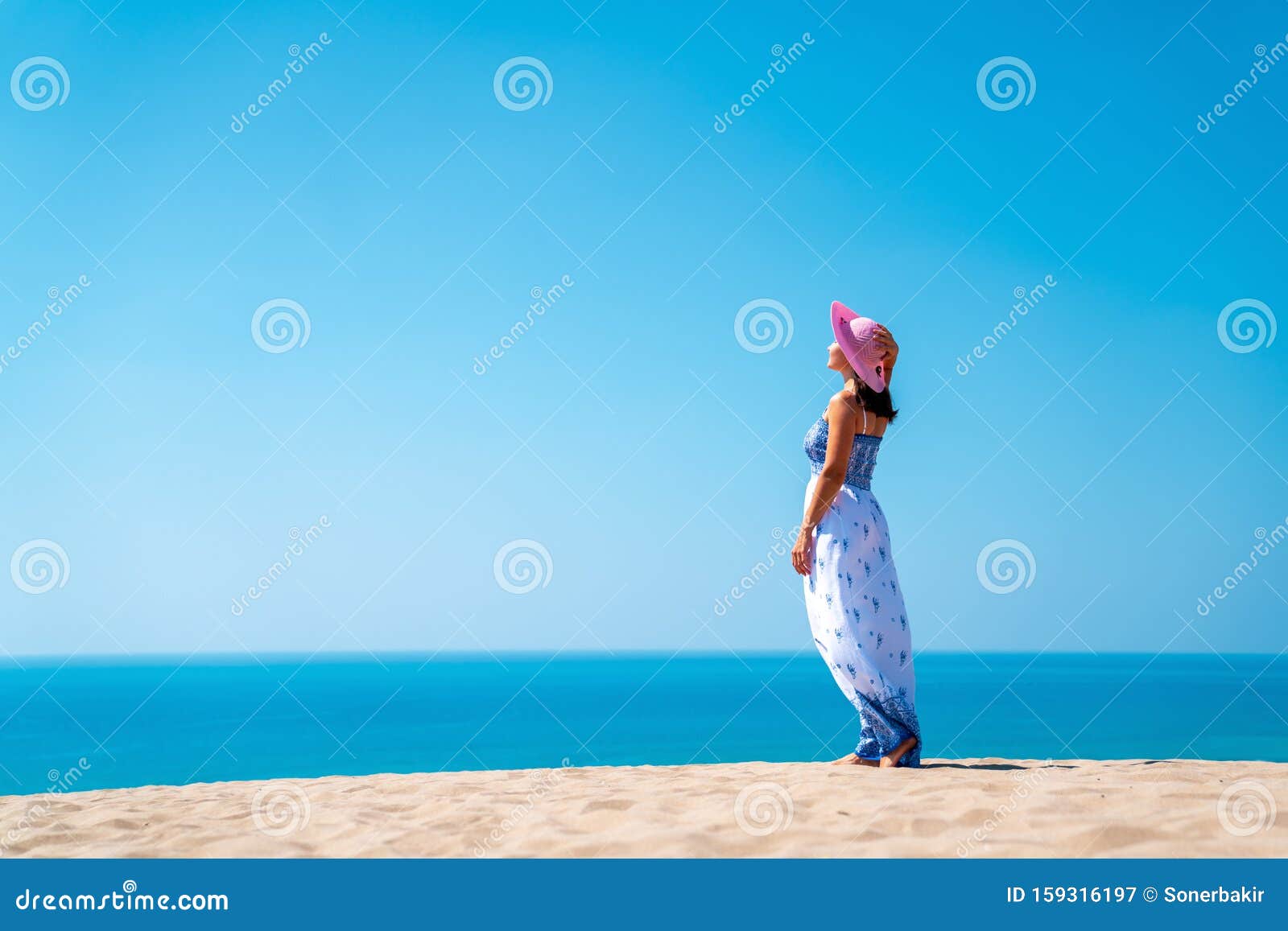 Young Woman Looking To the View on the Awsome Beach. Stock Image ...