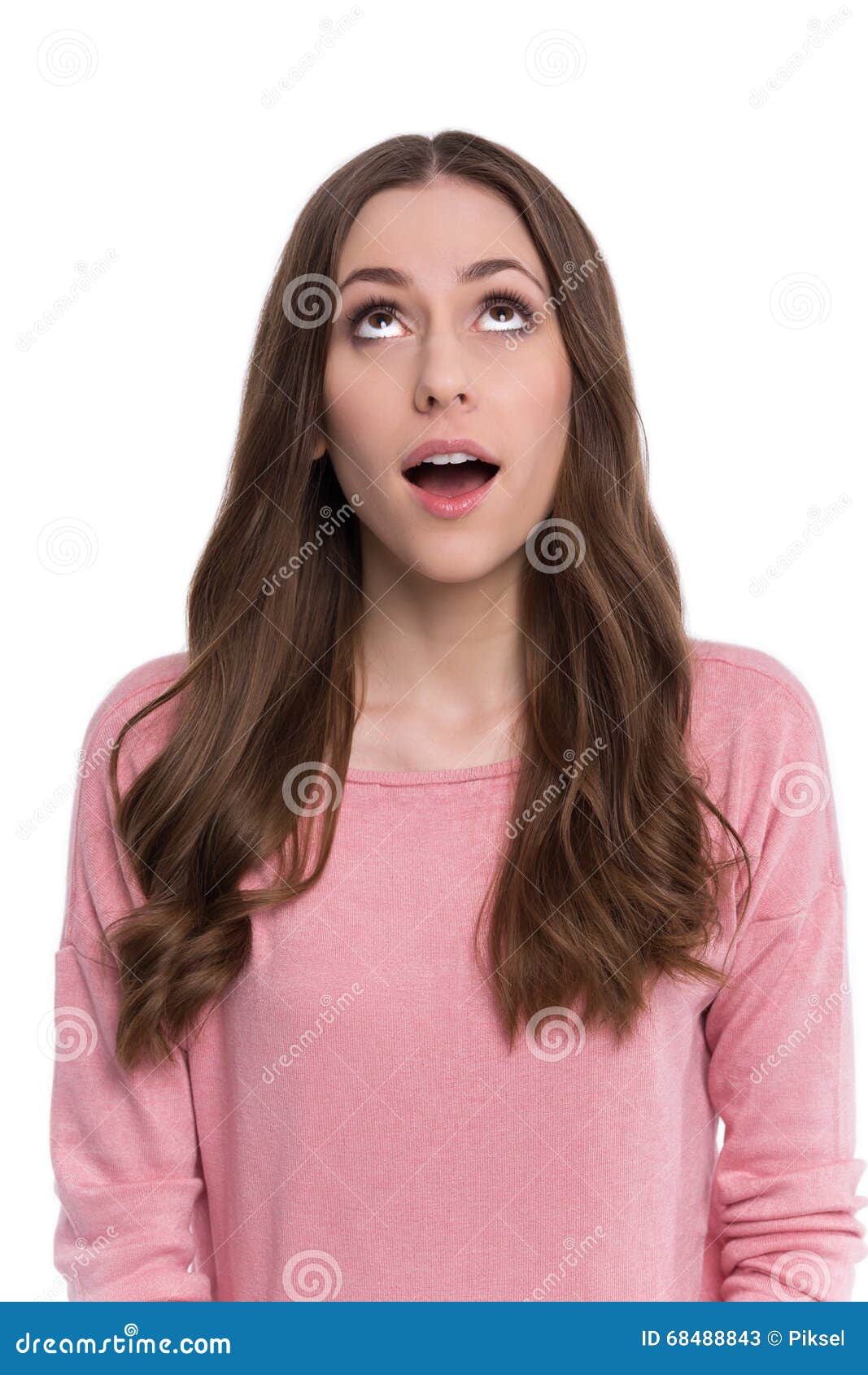 Young woman looking up stock image. Image of thinking - 68488843