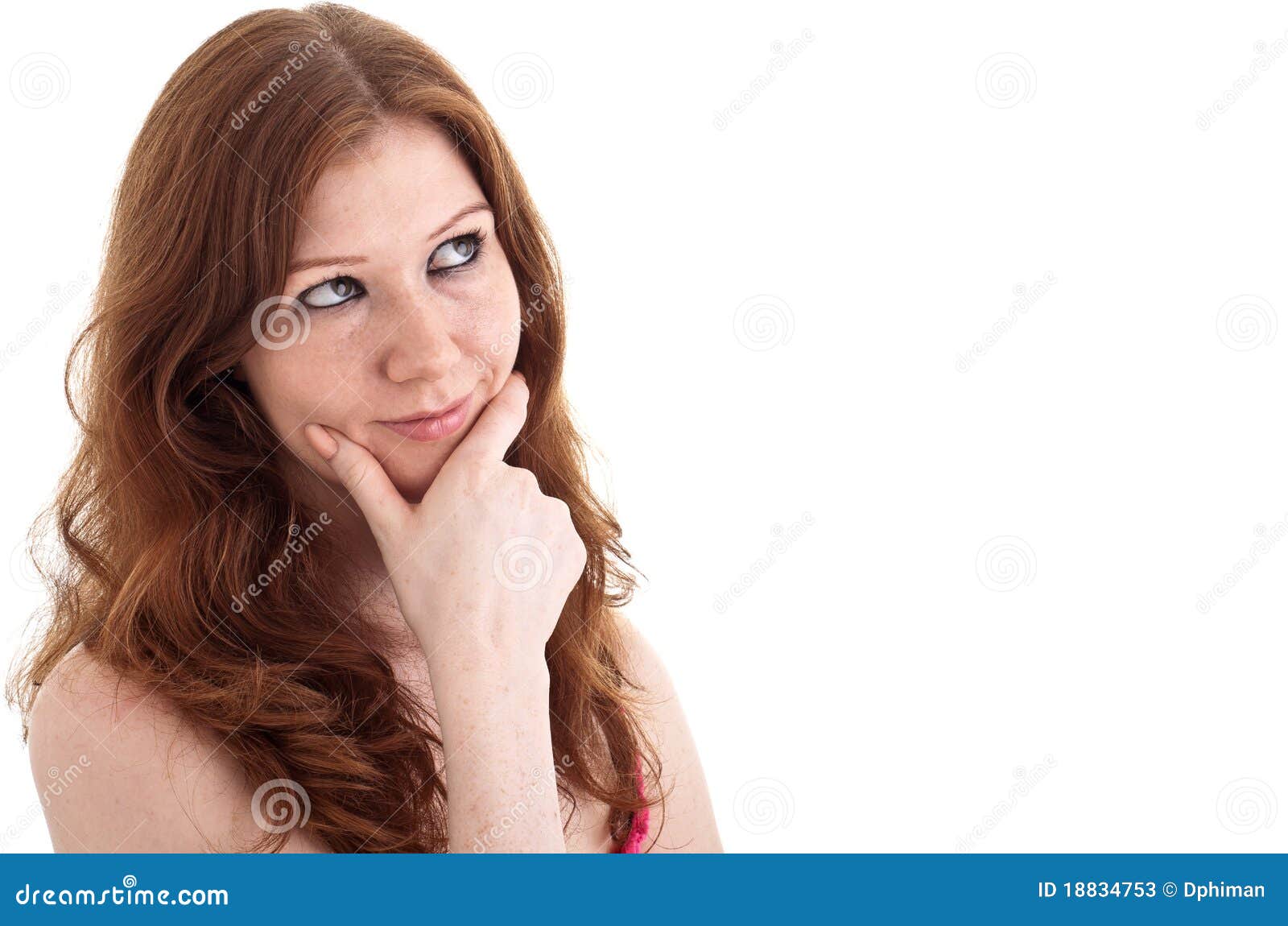 Young Woman Looking Up and Thinking Stock Image - Image of face ...