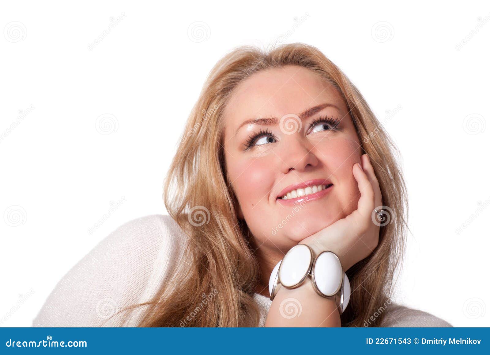 Young Woman Looking Upwards. Stock Image - Image of closeup, looking ...