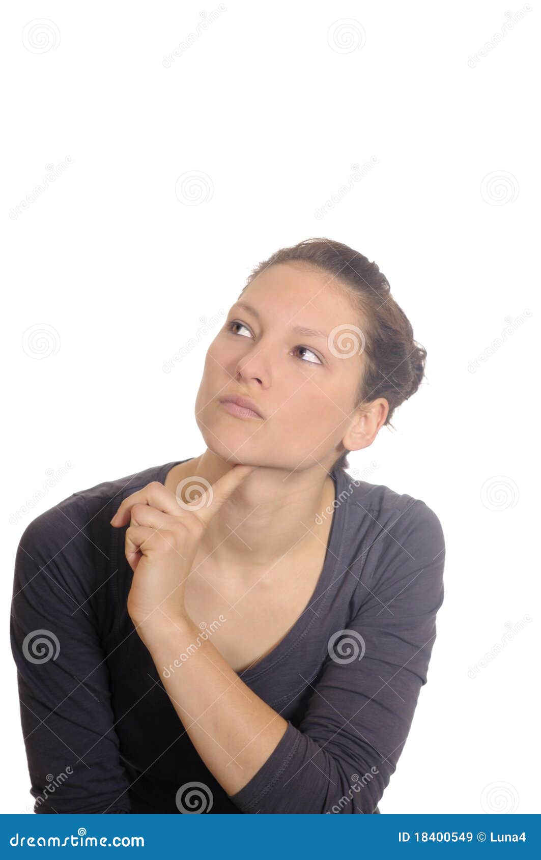 Young Woman Looks Pensively Stock Image - Image of studio, woman: 18400549