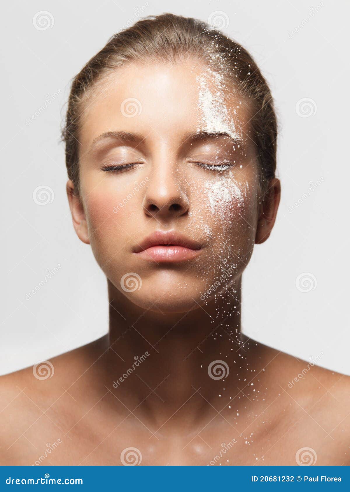 Young Woman Loose Powder on Her Face Stock Photo - Image of artistic ...