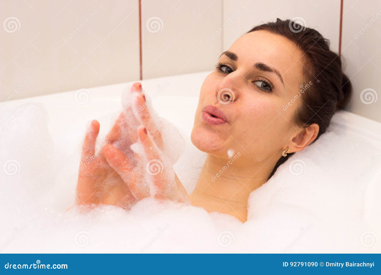 Young Woman Lying in the Bath Stock Photo - Image of lather, bathroom ...