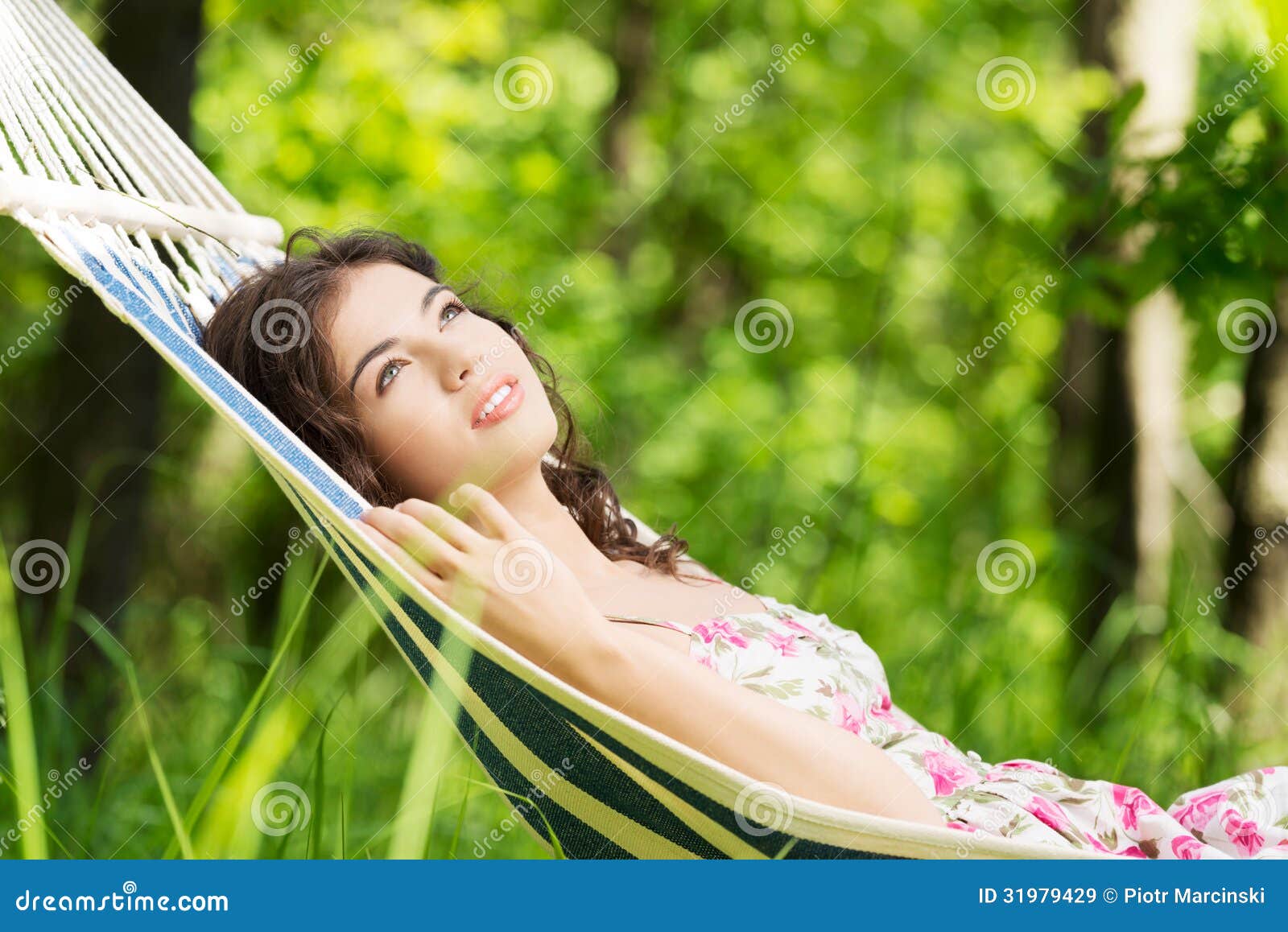 Young Woman Lying in a Hammock Stock Image - Image of happy, beautiful ...