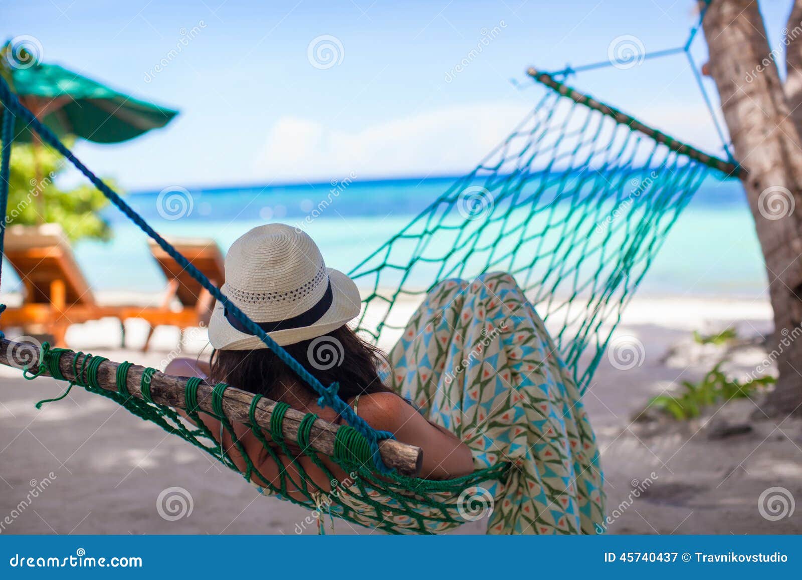 Young Woman Lying in the Hammock on Tropical Beach Stock Image - Image ...