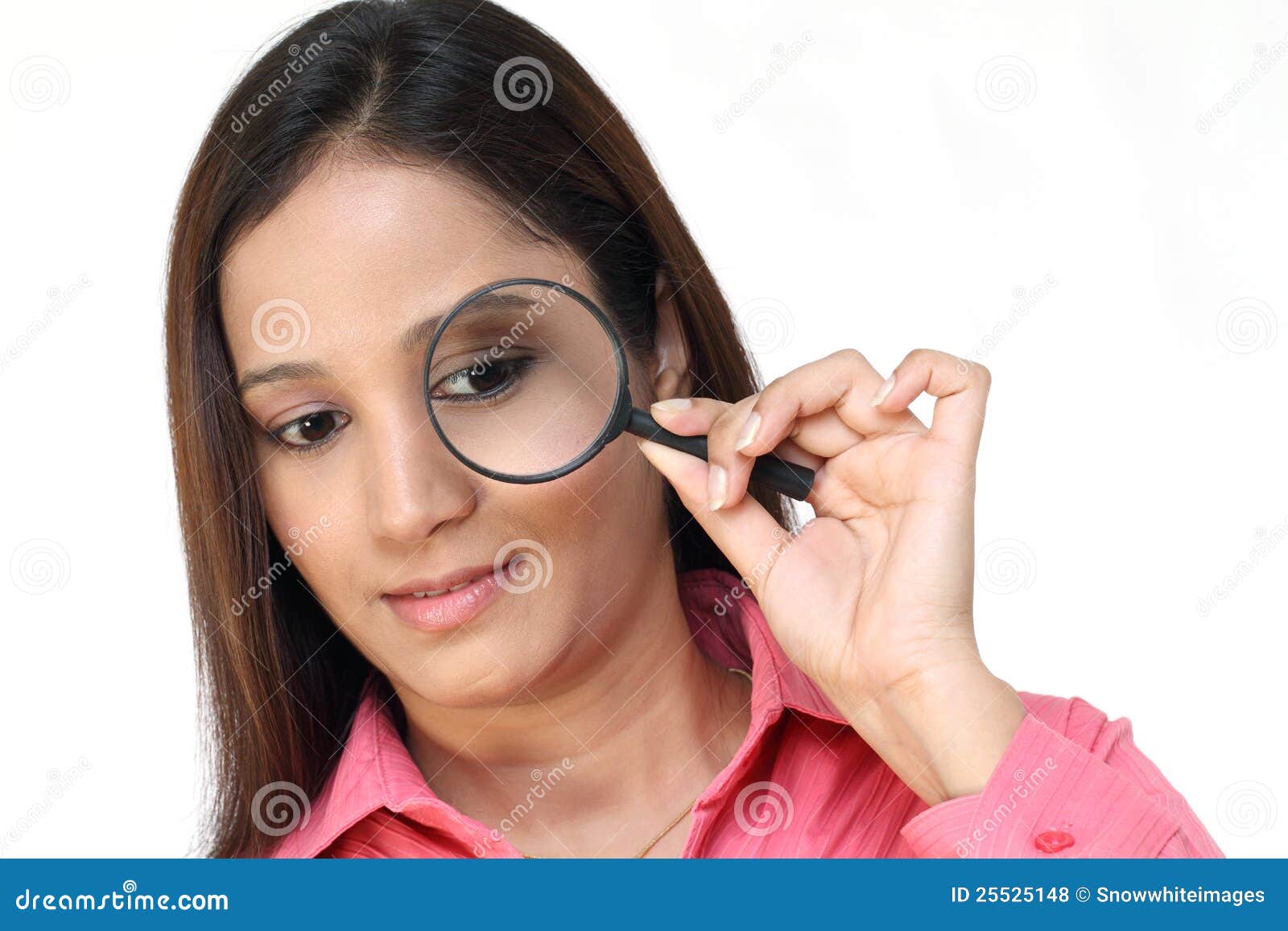 Young woman with magnifier stock photo. Image of asian - 25525148