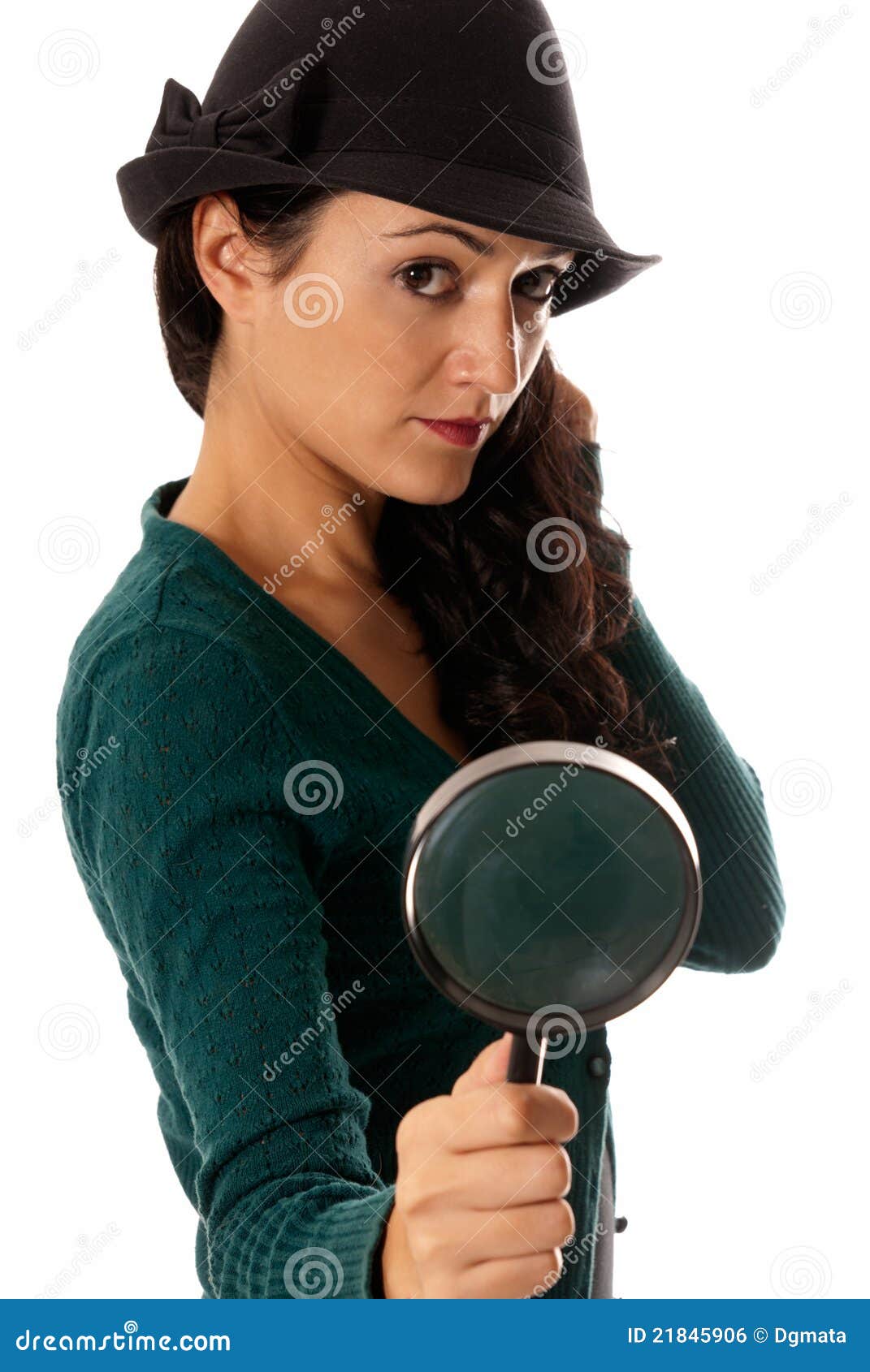 Young Woman with Magnifier Glass Looking Camera Stock Photo - Image of ...