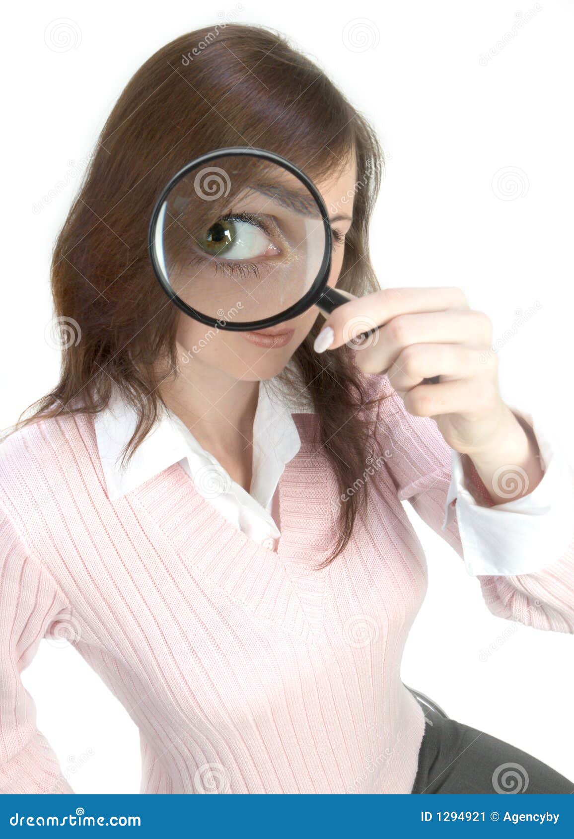 Young Woman with Magnifying Glass Stock Image - Image of looking ...