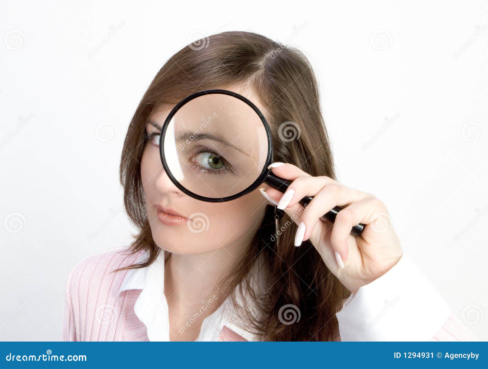 Young Woman with Magnifying Glass Stock Image - Image of pretty ...