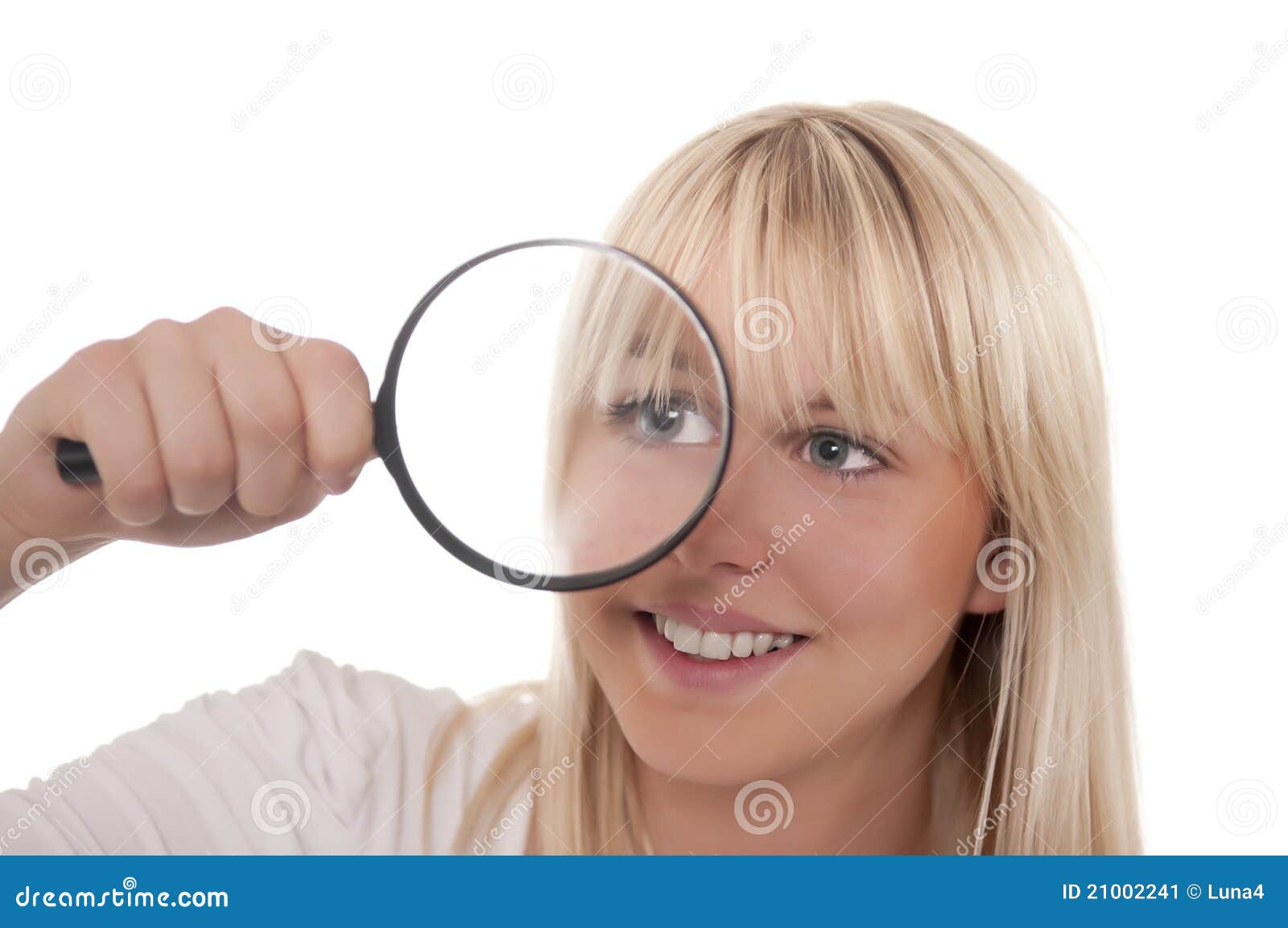 Young Woman with Magnifying Glass Stock Image - Image of background ...