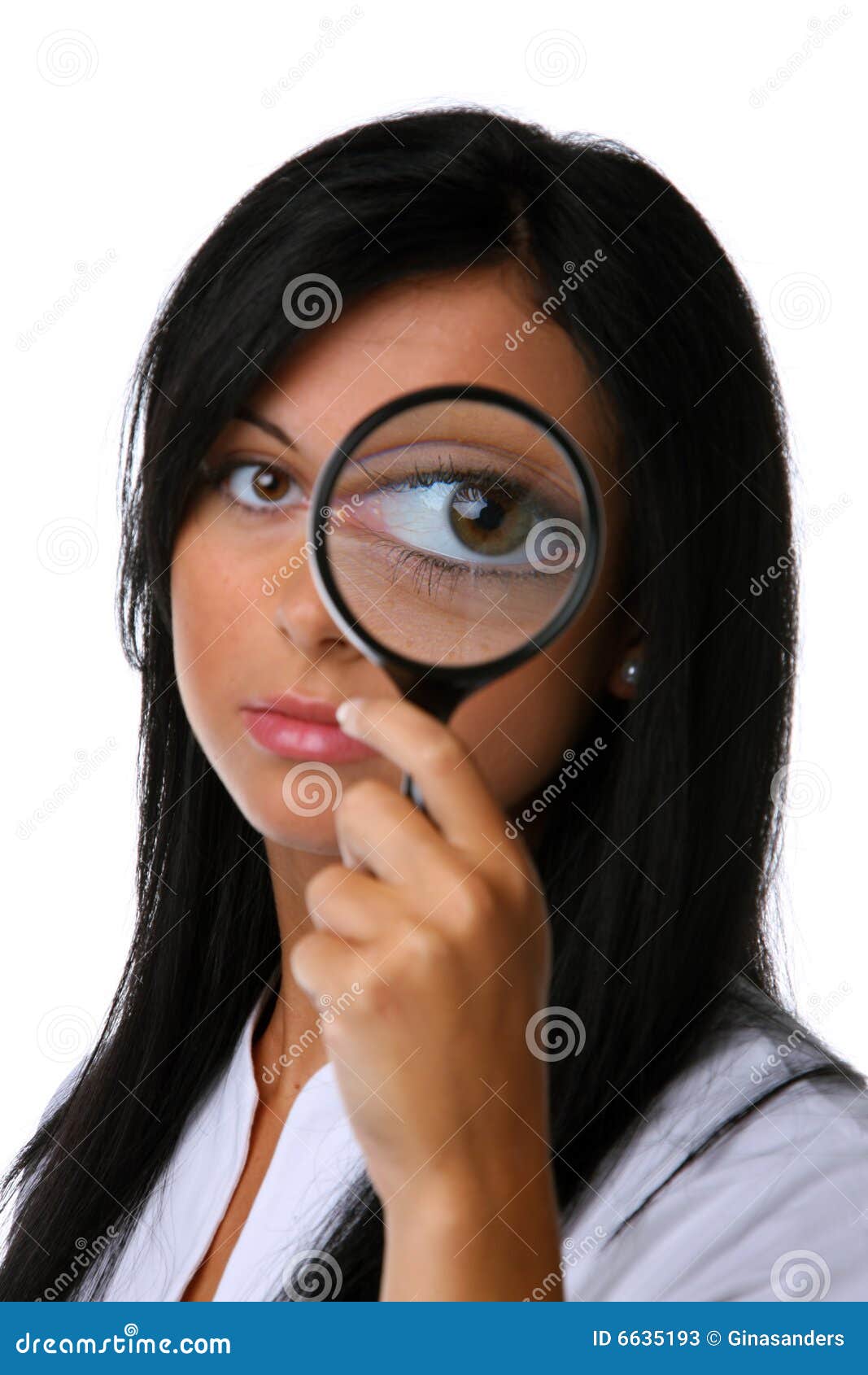 Young Woman with a Magnifying Glass Front Face Stock Image - Image of ...
