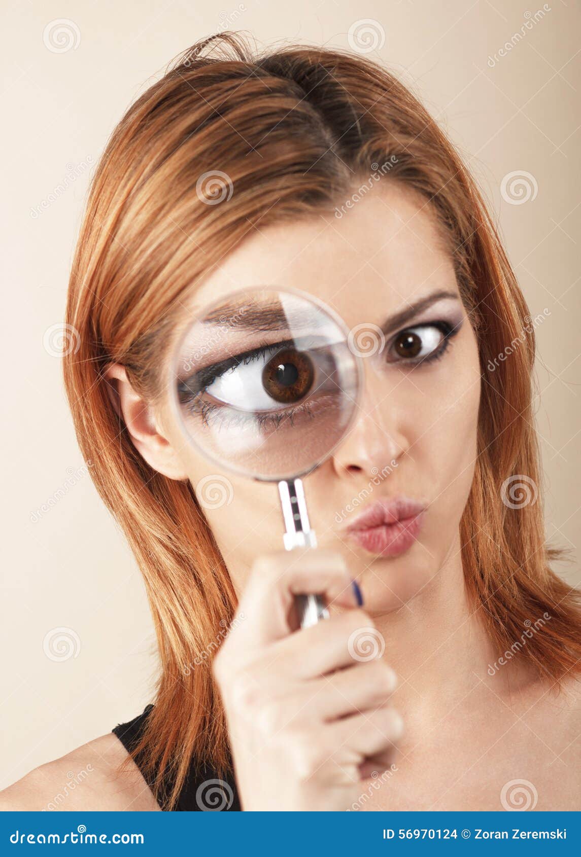 Young Woman with Magnifying Glass Stock Photo - Image of forensic ...
