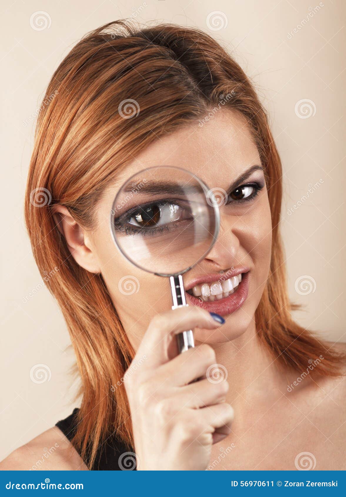 Young Woman with Magnifying Glass Stock Image - Image of finding ...