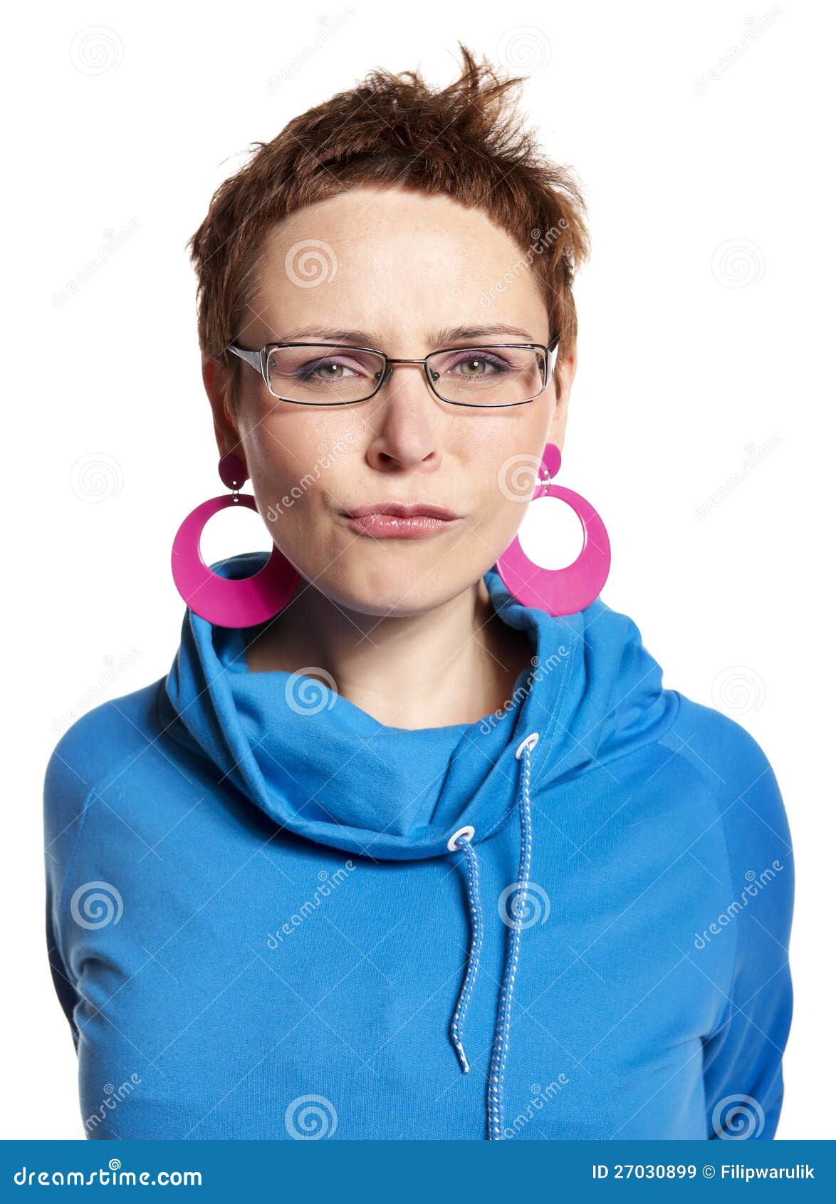 Young Woman Makes Funny Face Isolated On White Stock Image Image Of
