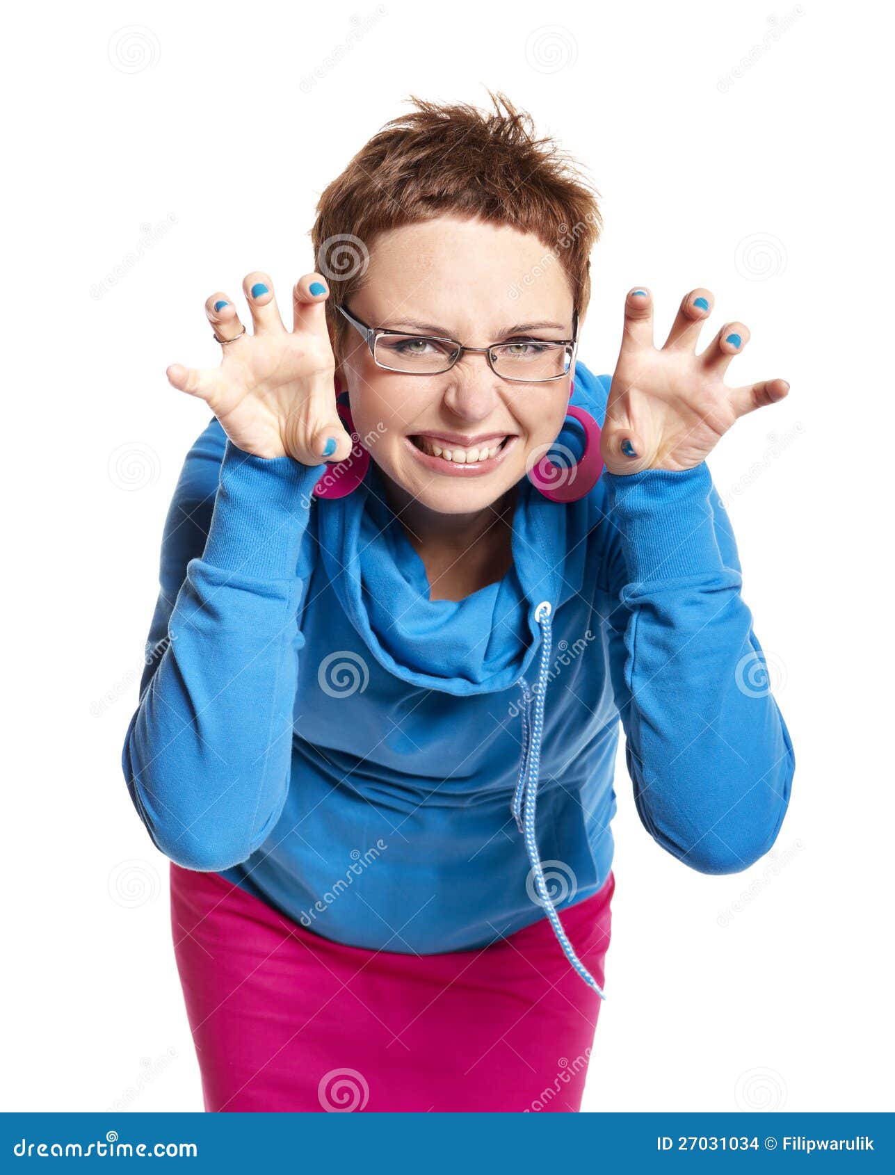 Young Woman Makes Funny Face (isolated on White) Stock Photo - Image of ...