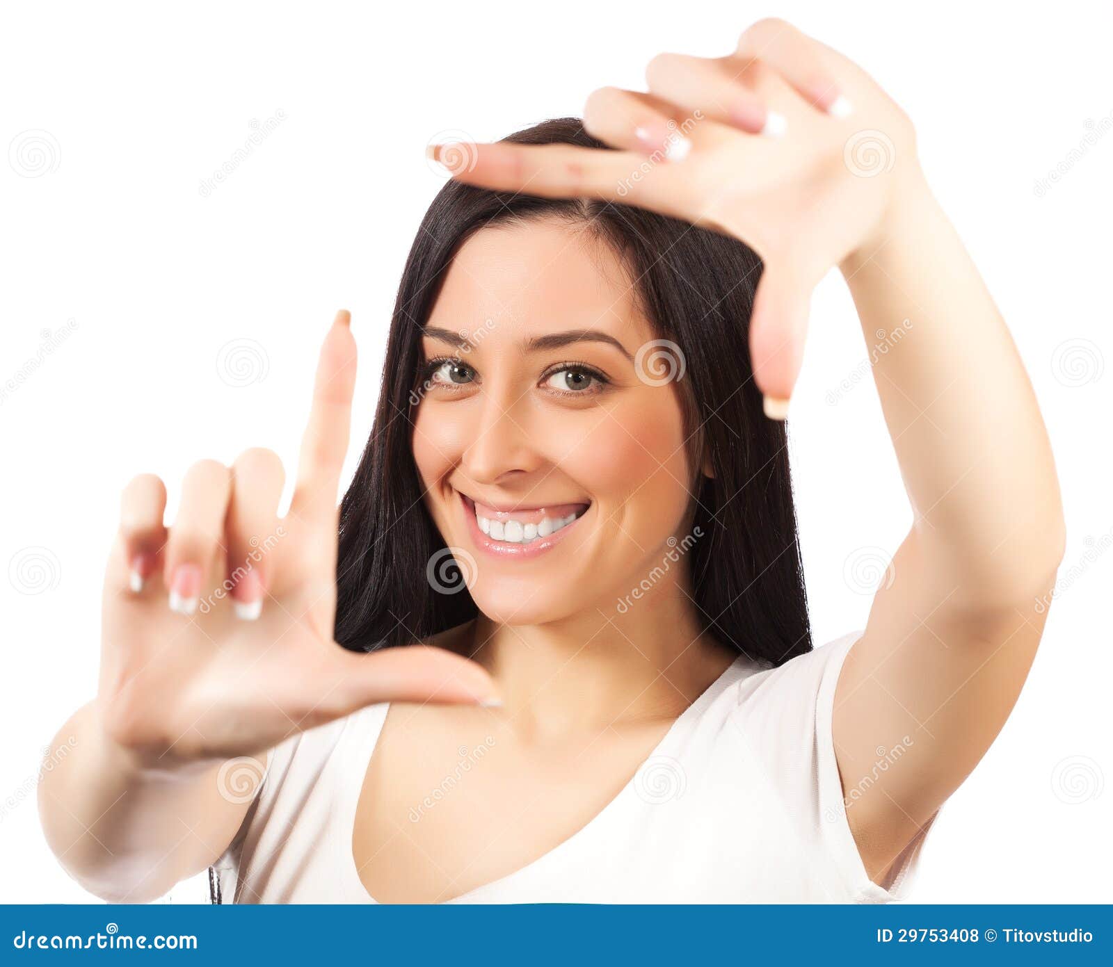 Girl Making a Frame with Her Hands. Isolated Stock Photo - Image of ...
