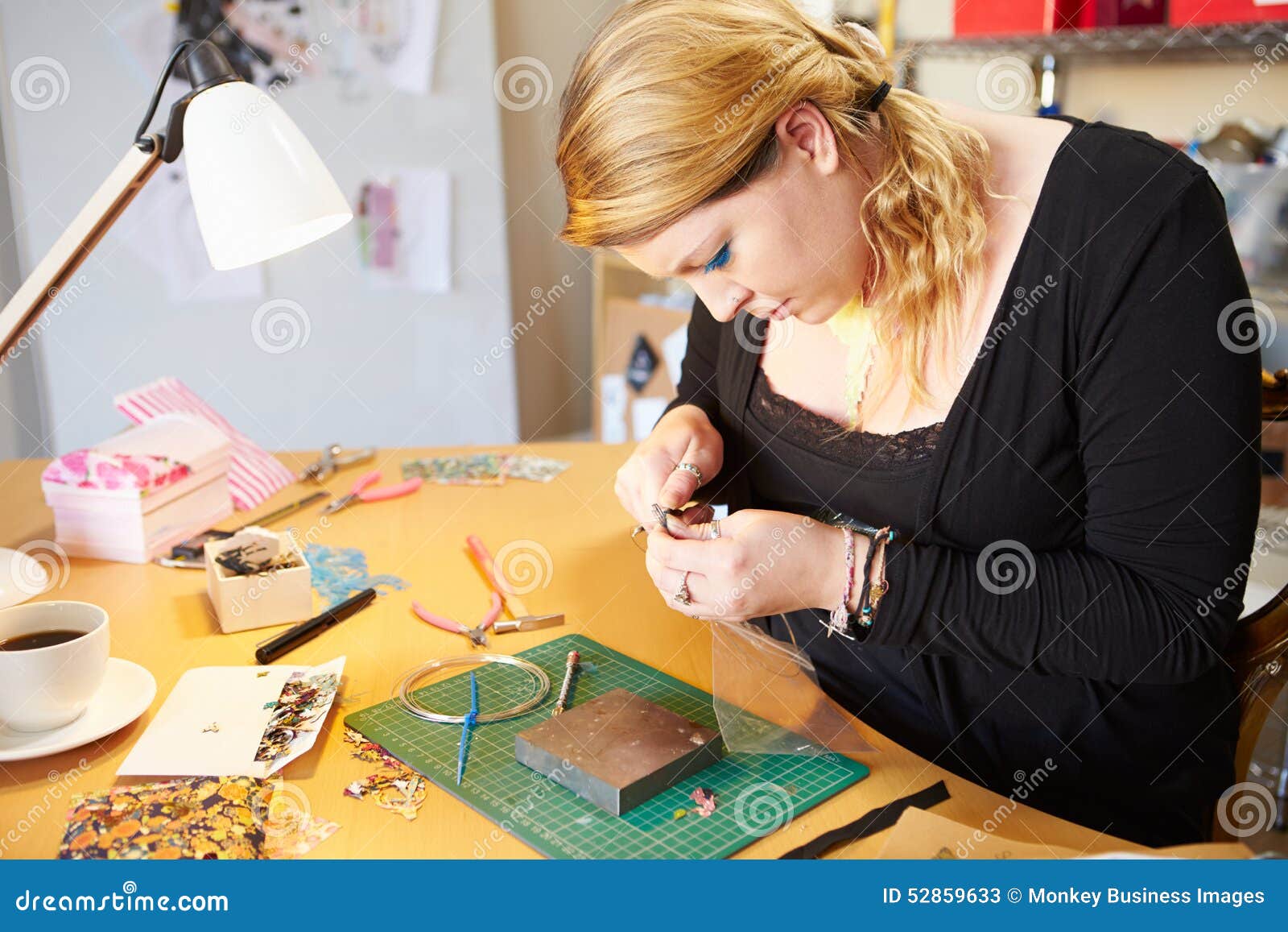 Young Woman Making Jewelry at Home Stock Image - Image of person ...
