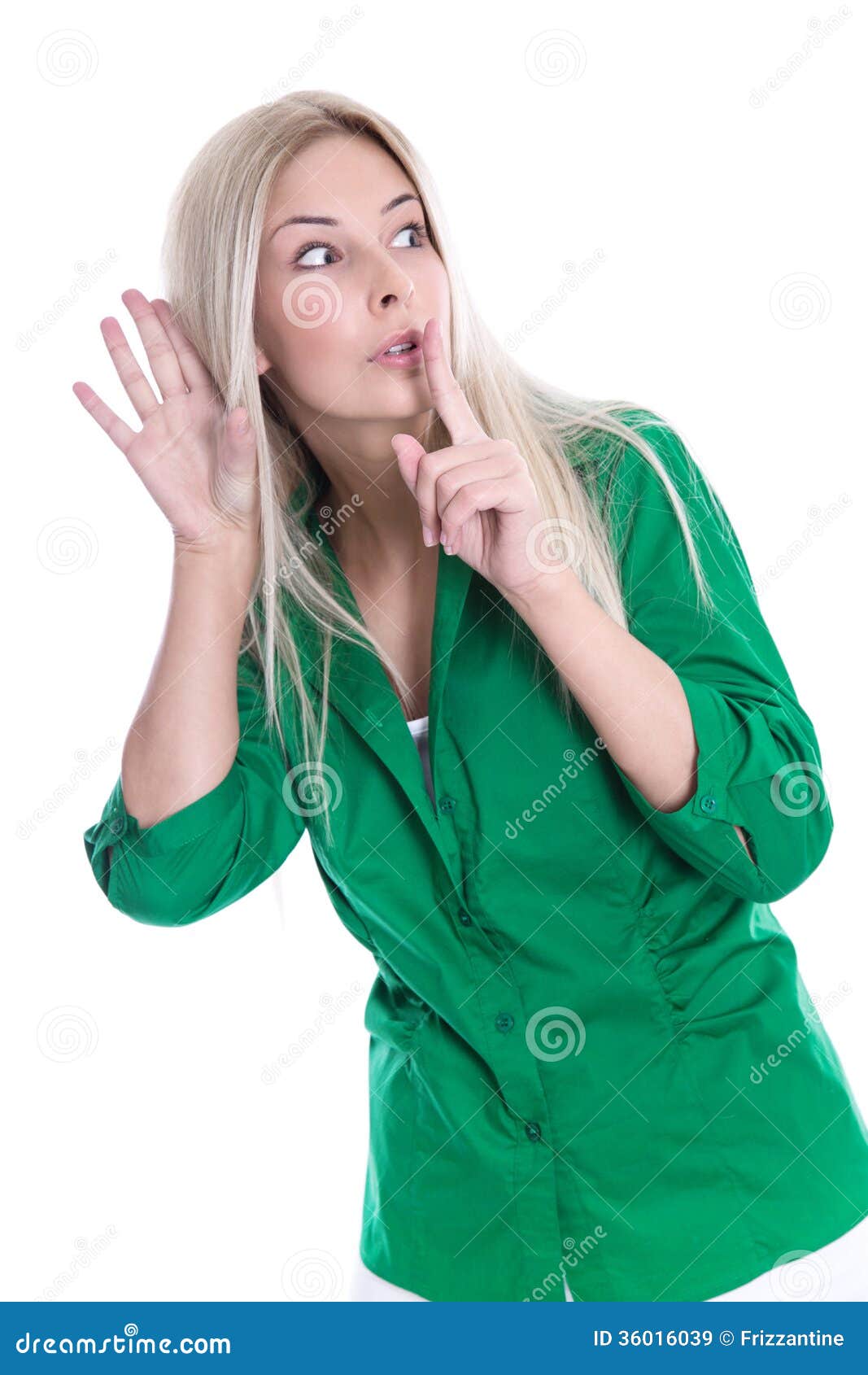 Young Woman Making Silent Sign Isolated on White. Stock Image - Image ...