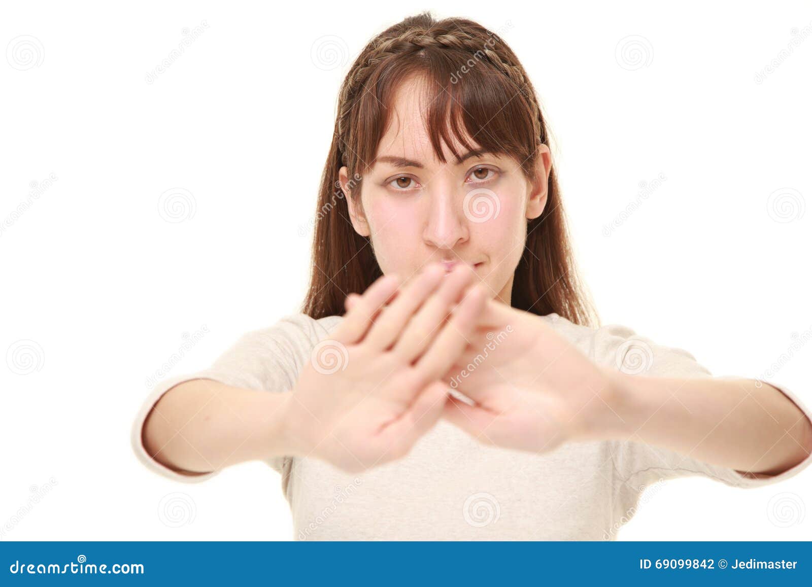 Young Woman Making Stop Gesture Stock Photo - Image of decline, hair ...