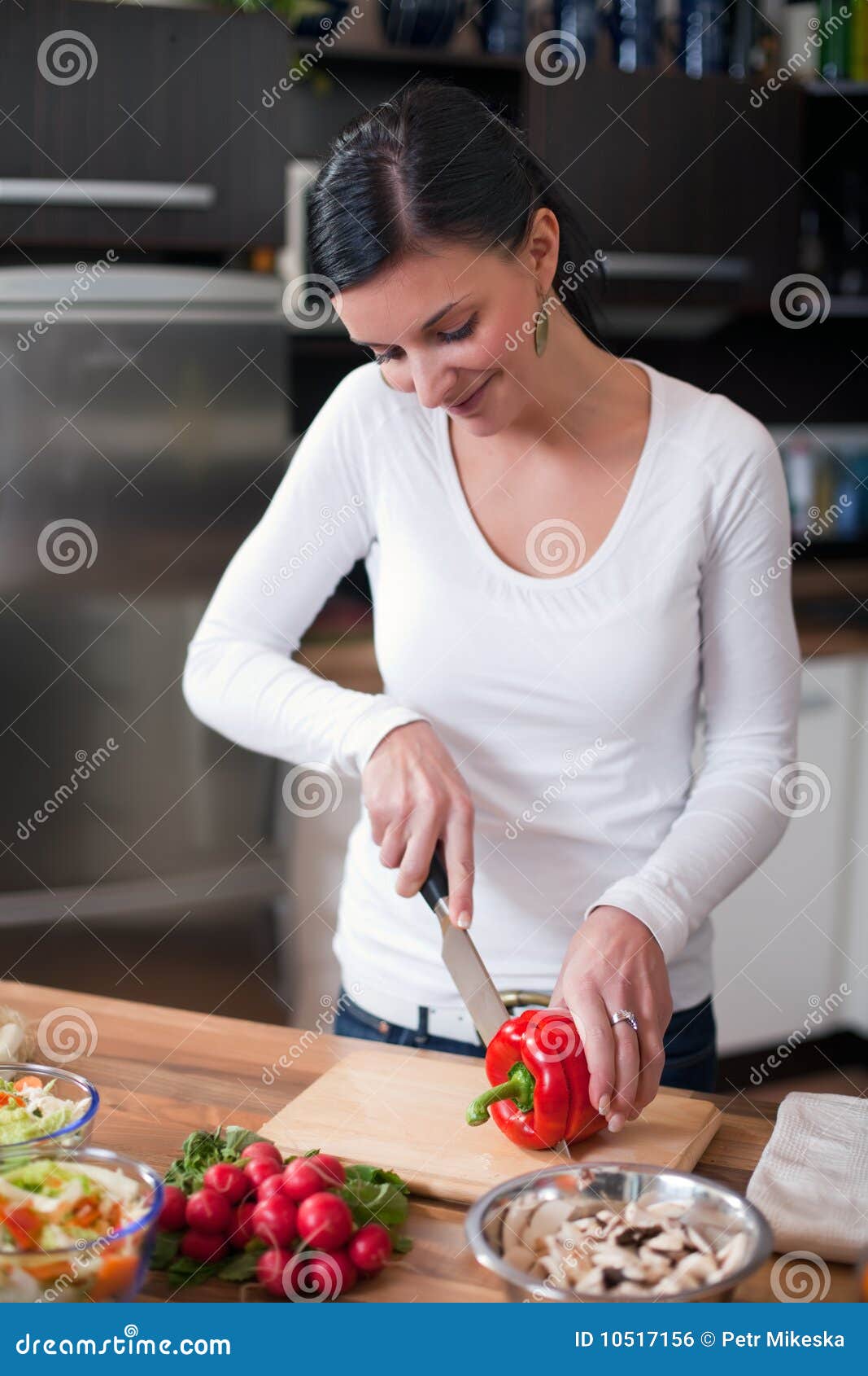 Young Woman Making Vegetable Salad Stock Photo - Image of house, happy ...