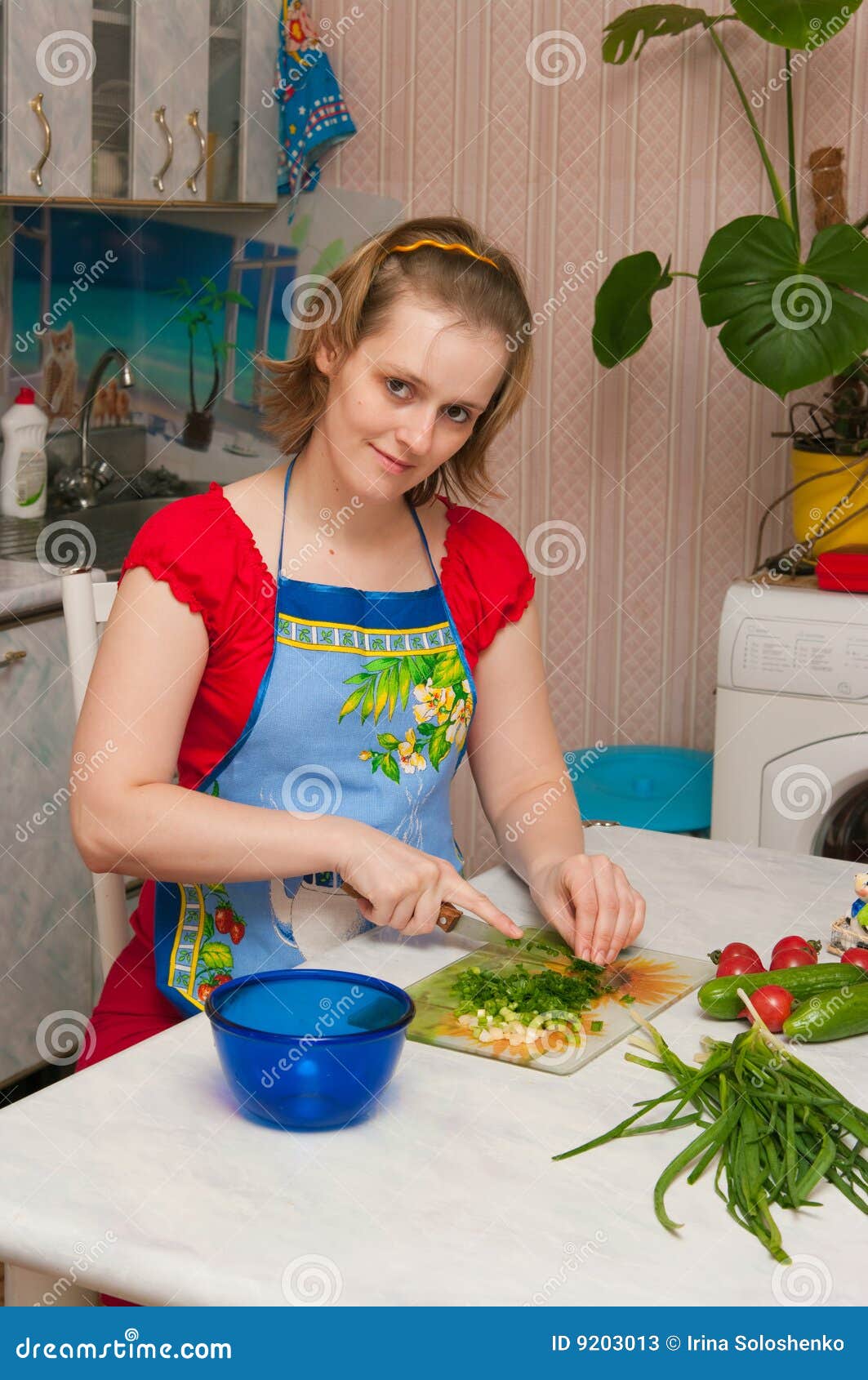 Young Woman Making Vegetarian Vegetable Salad Stock Image - Image of ...