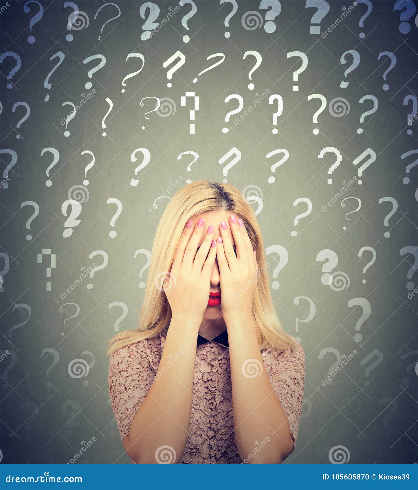 Young Woman with Many Questions and No Answer Covering Her Eyes with ...