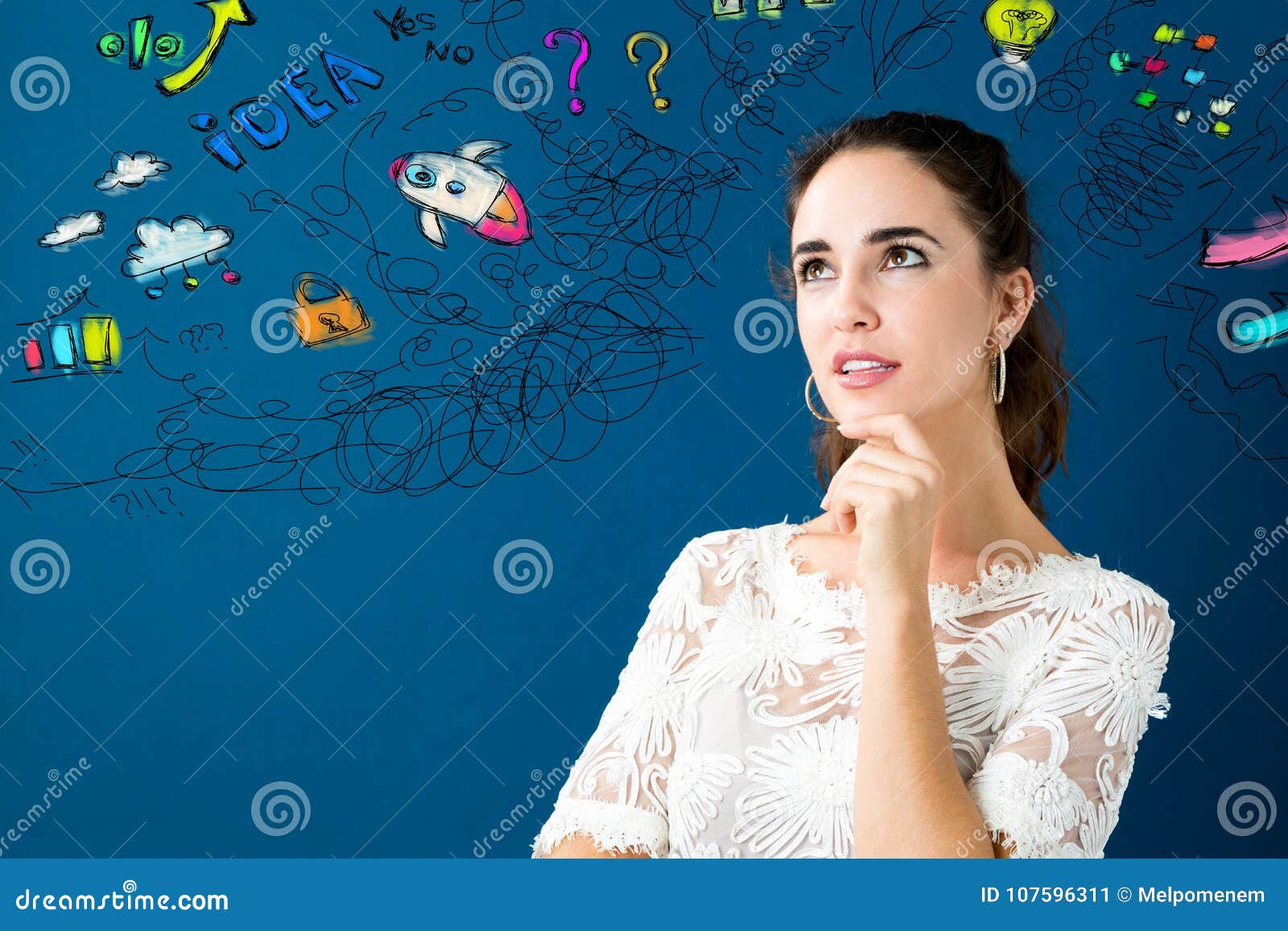 Young Woman with Many Thoughts Stock Image - Image of female, think ...