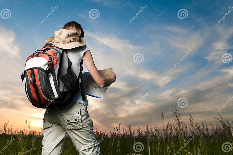 Young Woman with Map and Backpack Stock Image - Image of journey ...