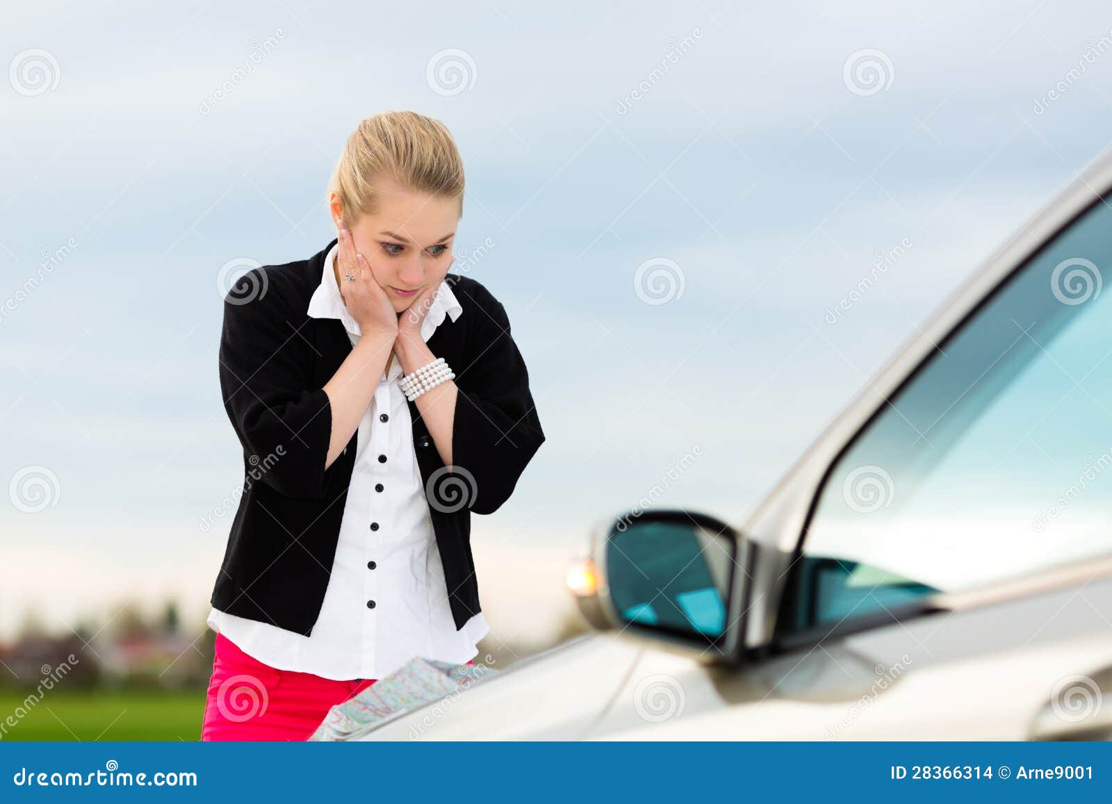 Young Woman with Map on Car Being Lost Stock Photo - Image of looking ...