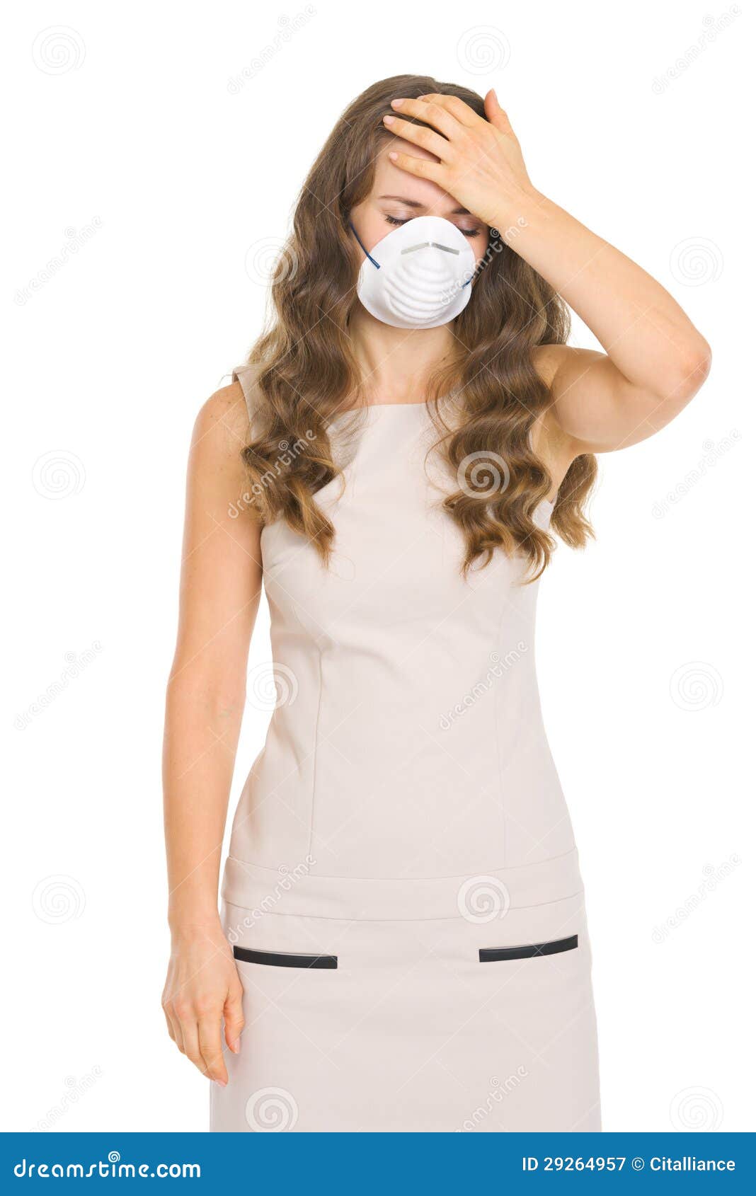 Young Woman in Mask Checking Forehead Temperature Stock Image - Image ...