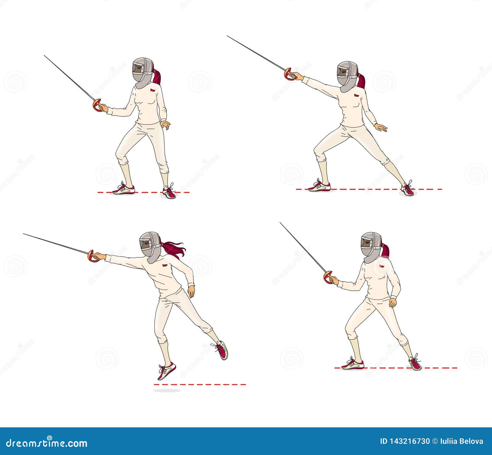 Young Woman in a Mask for a Rapier Performs the Basic Elements of a ...