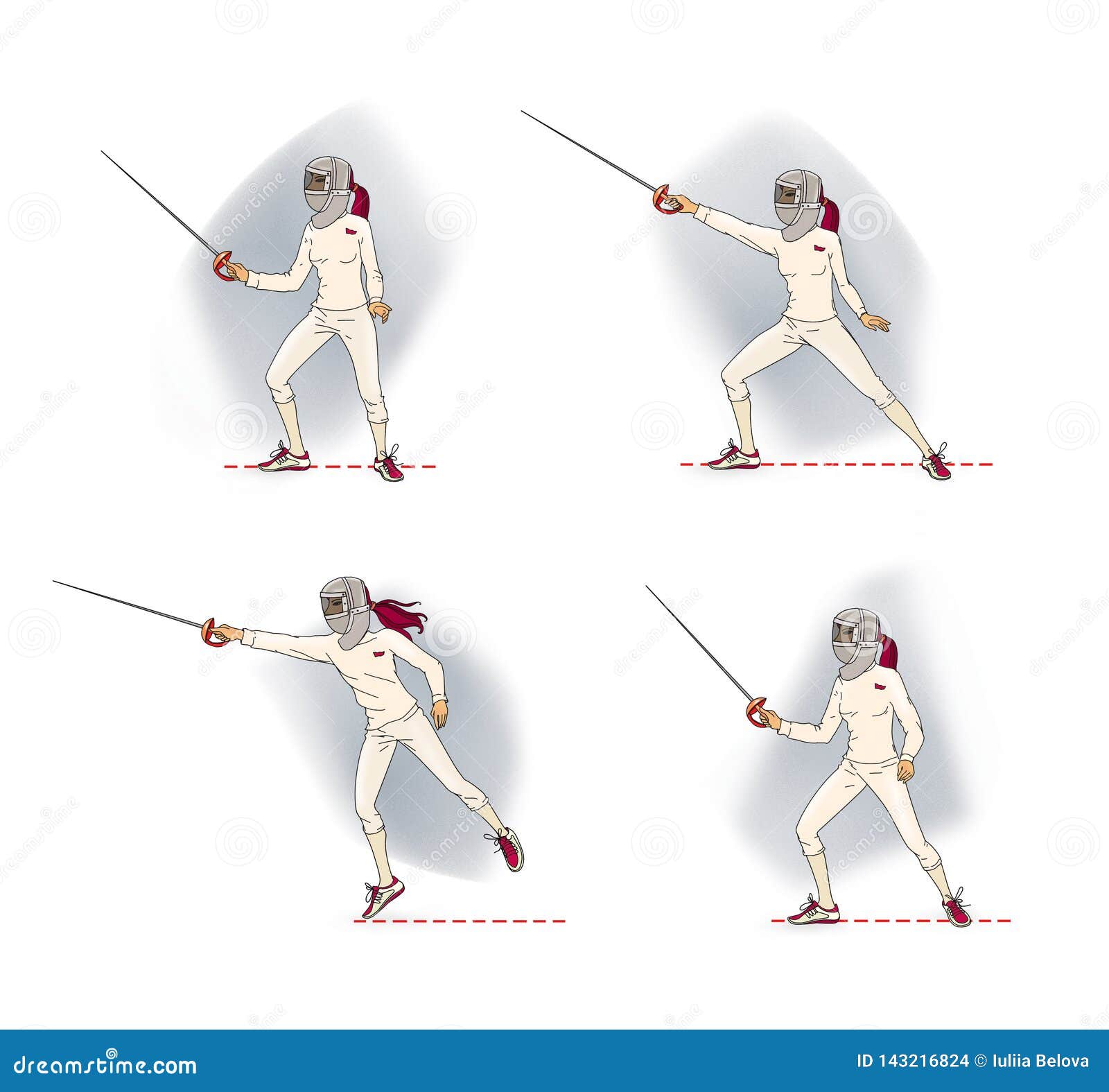 A Young Woman in a Mask for a Rapier Performs the Basic Elements of a ...