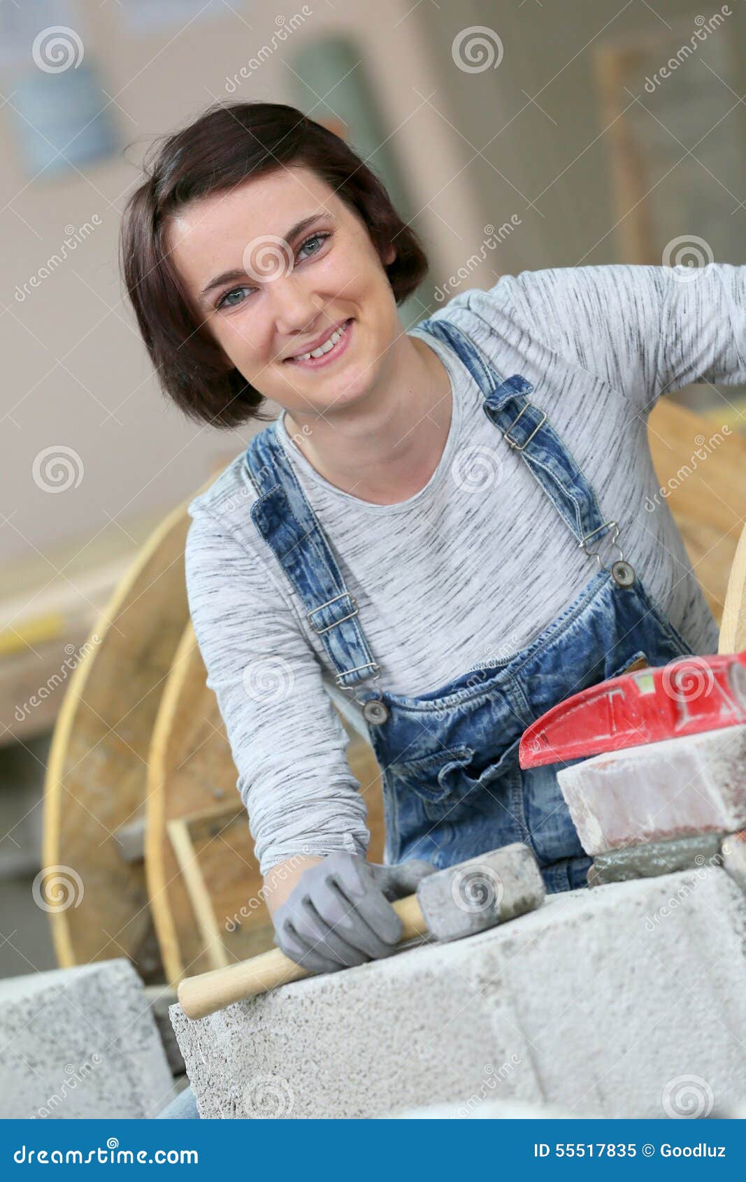 Young Woman in Masonry Professional Training Stock Image - Image of ...