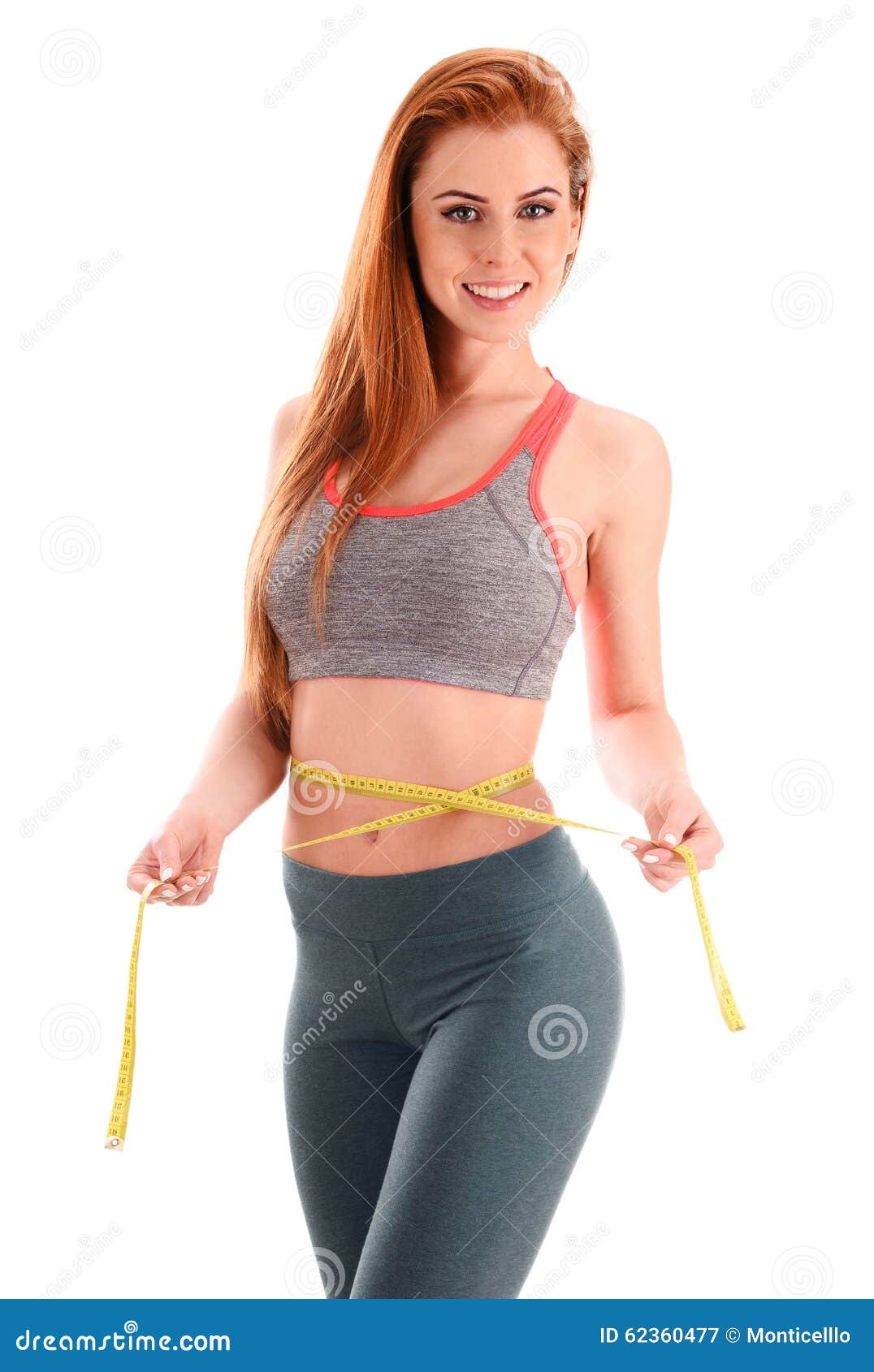Young Woman Measuring Herself Weight Loss Stock Image Image Of