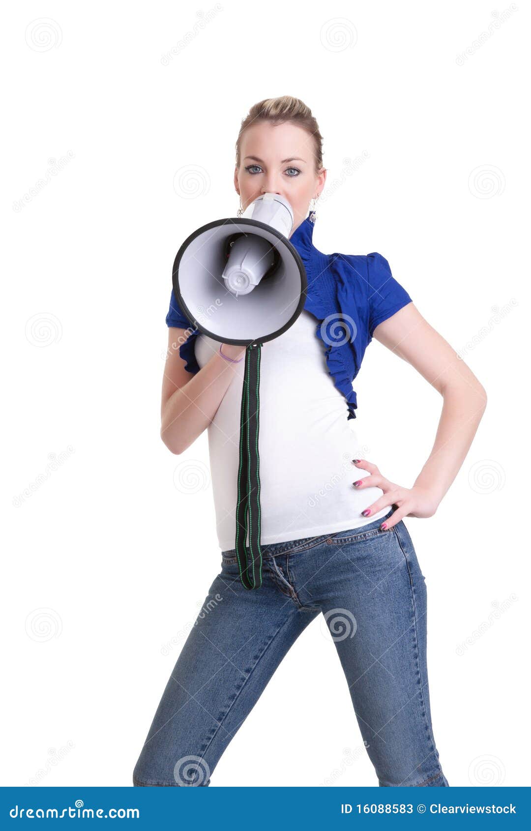 Young woman with megaphone stock image. Image of woman - 16088583