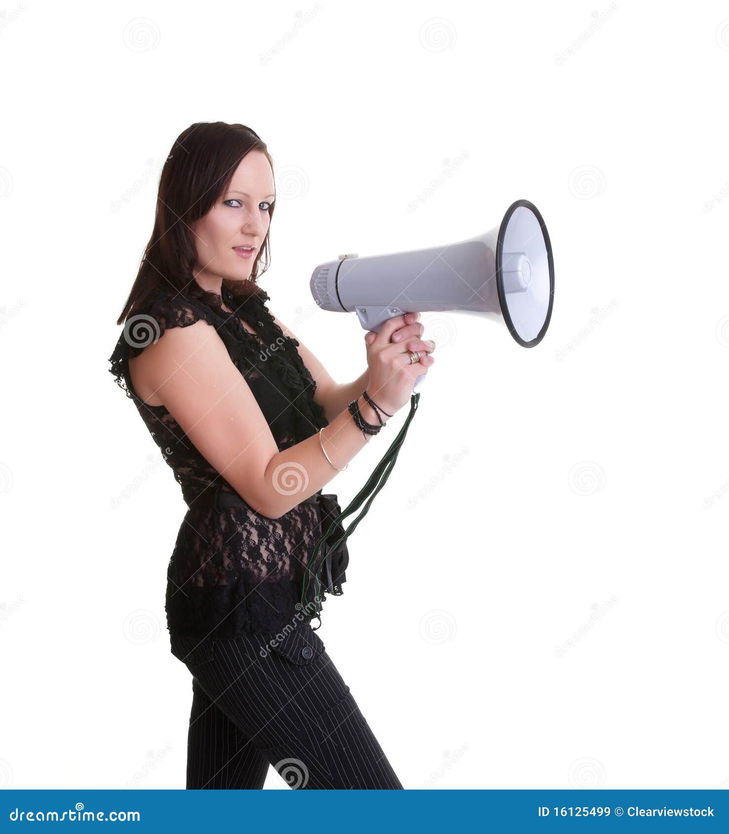 Young woman with megaphone stock image. Image of bullhorn - 16125499
