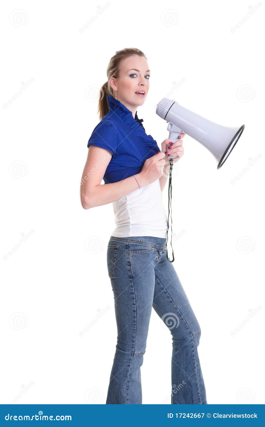 Young woman with megaphone stock image. Image of loudspeaker - 17242667