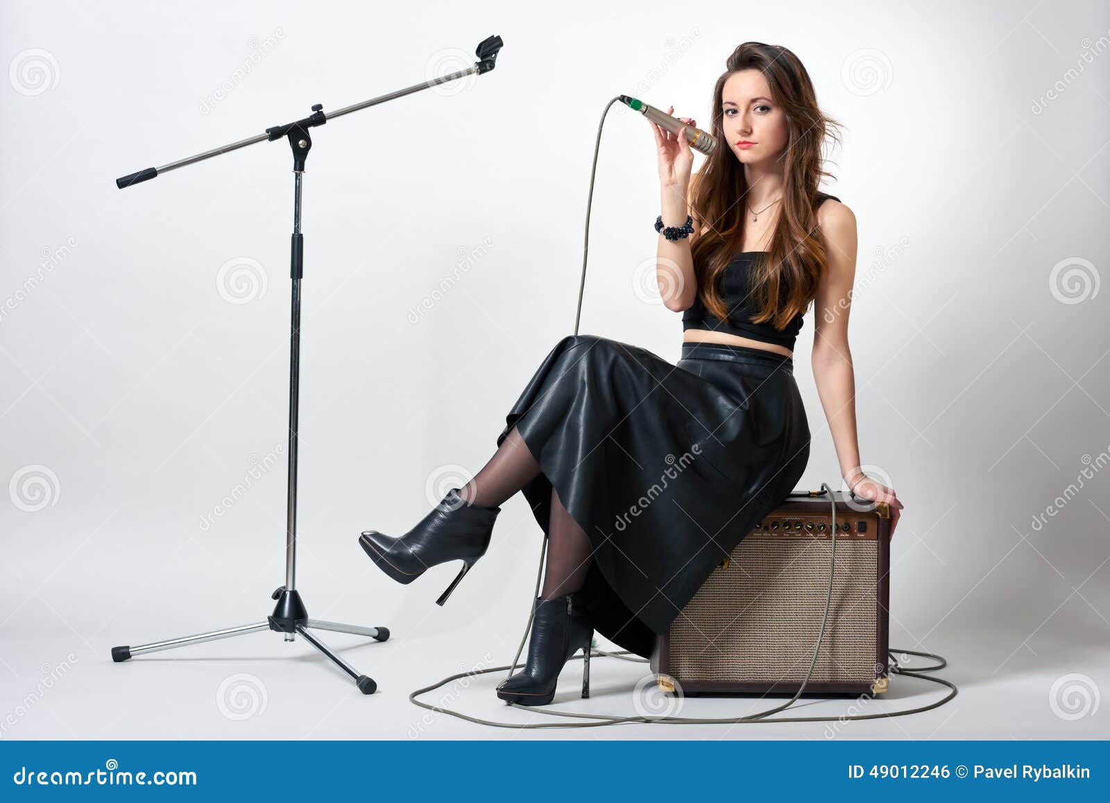 Young Woman with Microphone Stock Photo - Image of performer, jazz ...