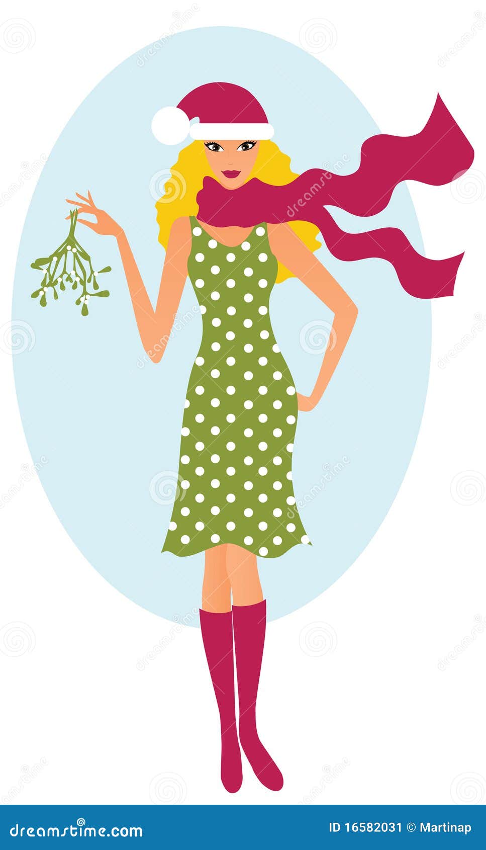 Young Woman with a Mistletoe Stock Vector - Illustration of holding ...