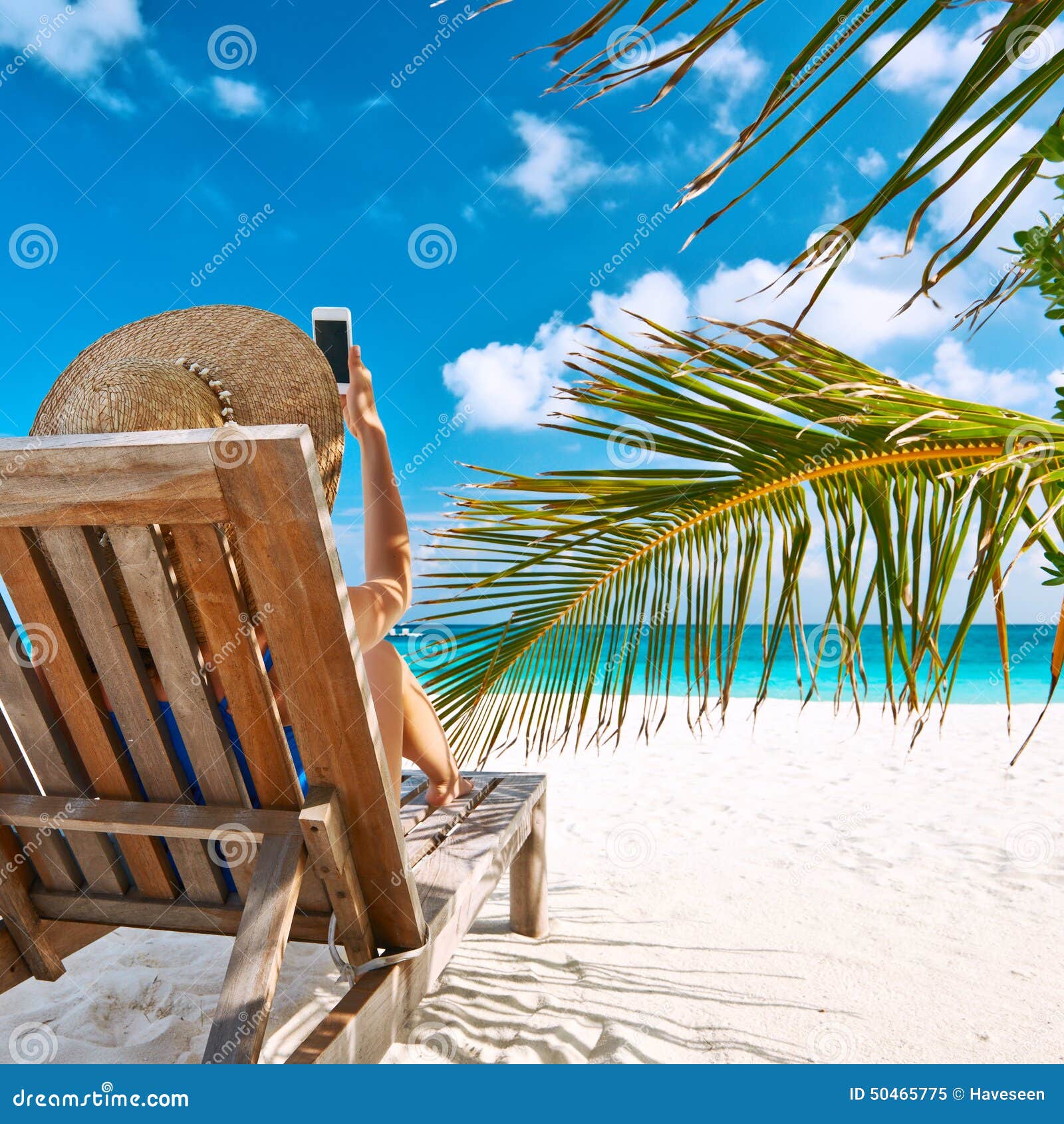 Young Woman with Mobile Phone at the Beach Stock Image - Image of beach ...