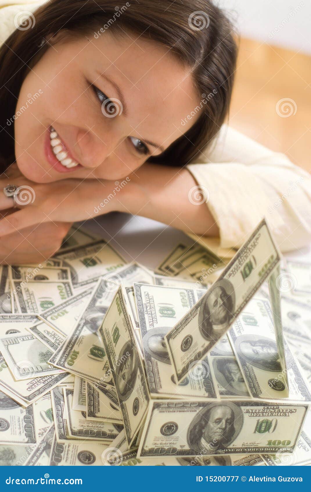 Young woman with the money stock image. Image of dreams - 15200777