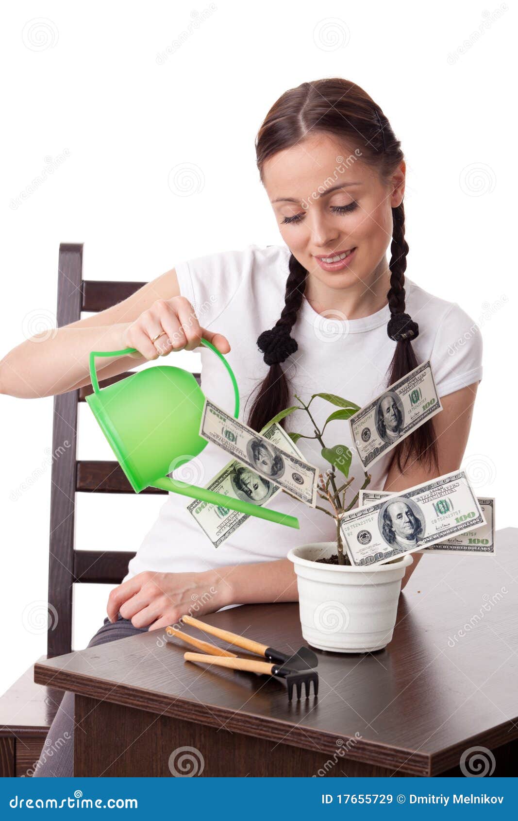 Young Woman with Money Tree. Stock Image - Image of development ...
