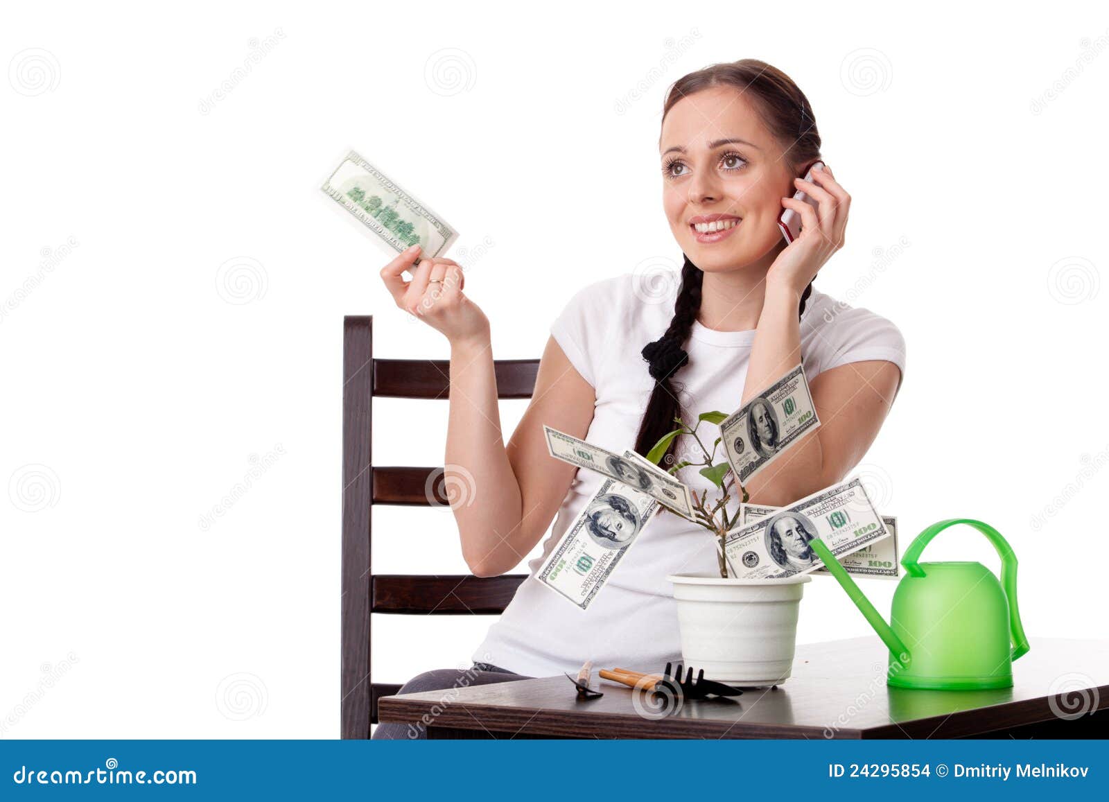 Young Woman with Money Tree. Stock Photo - Image of investment ...
