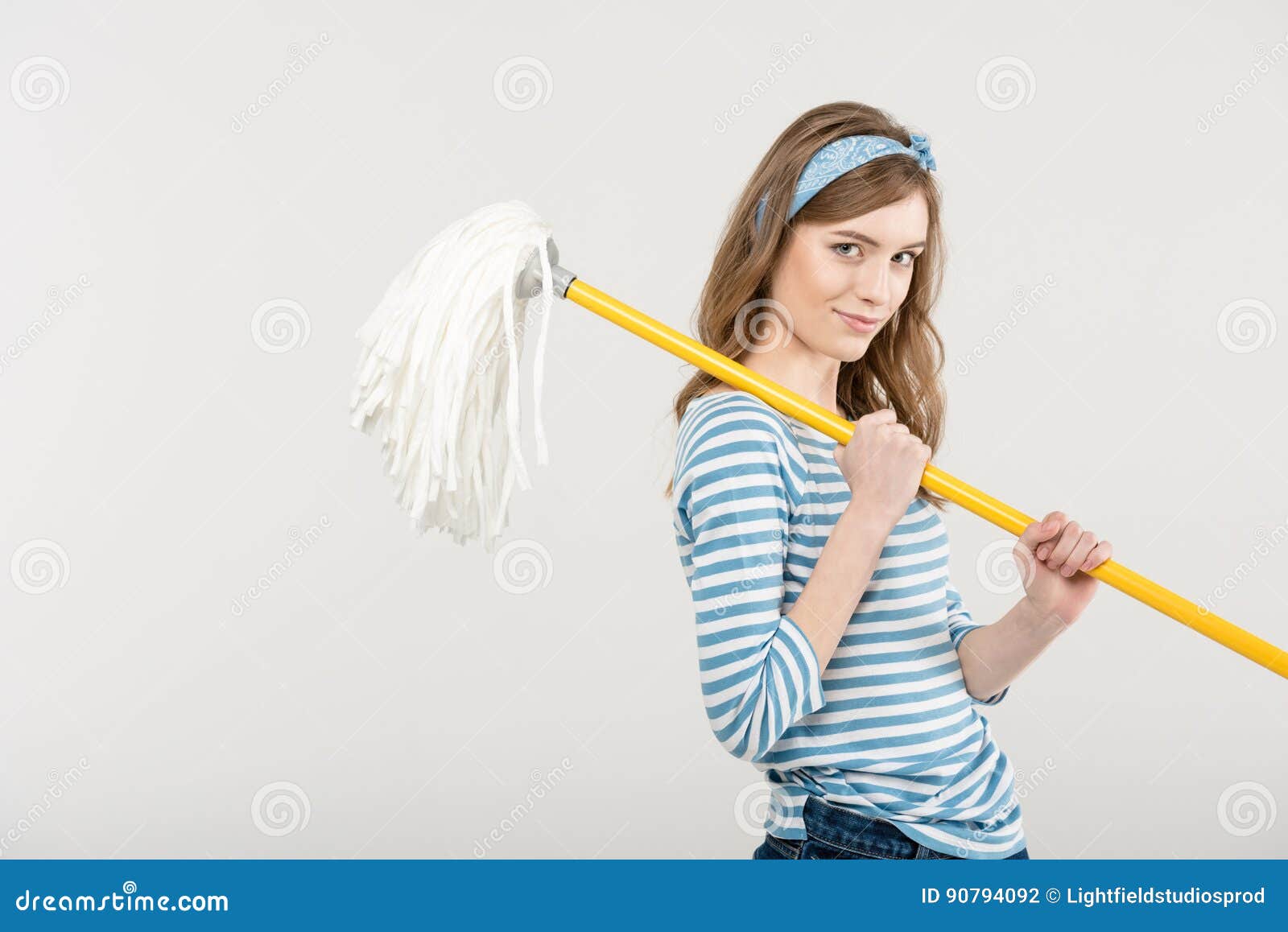 Young woman with mop stock photo. Image of chore, girl - 90794092