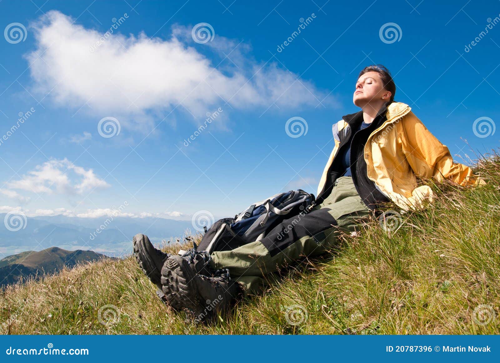 Young Woman in Mountains - Relax Scene Stock Photo - Image of hiker ...
