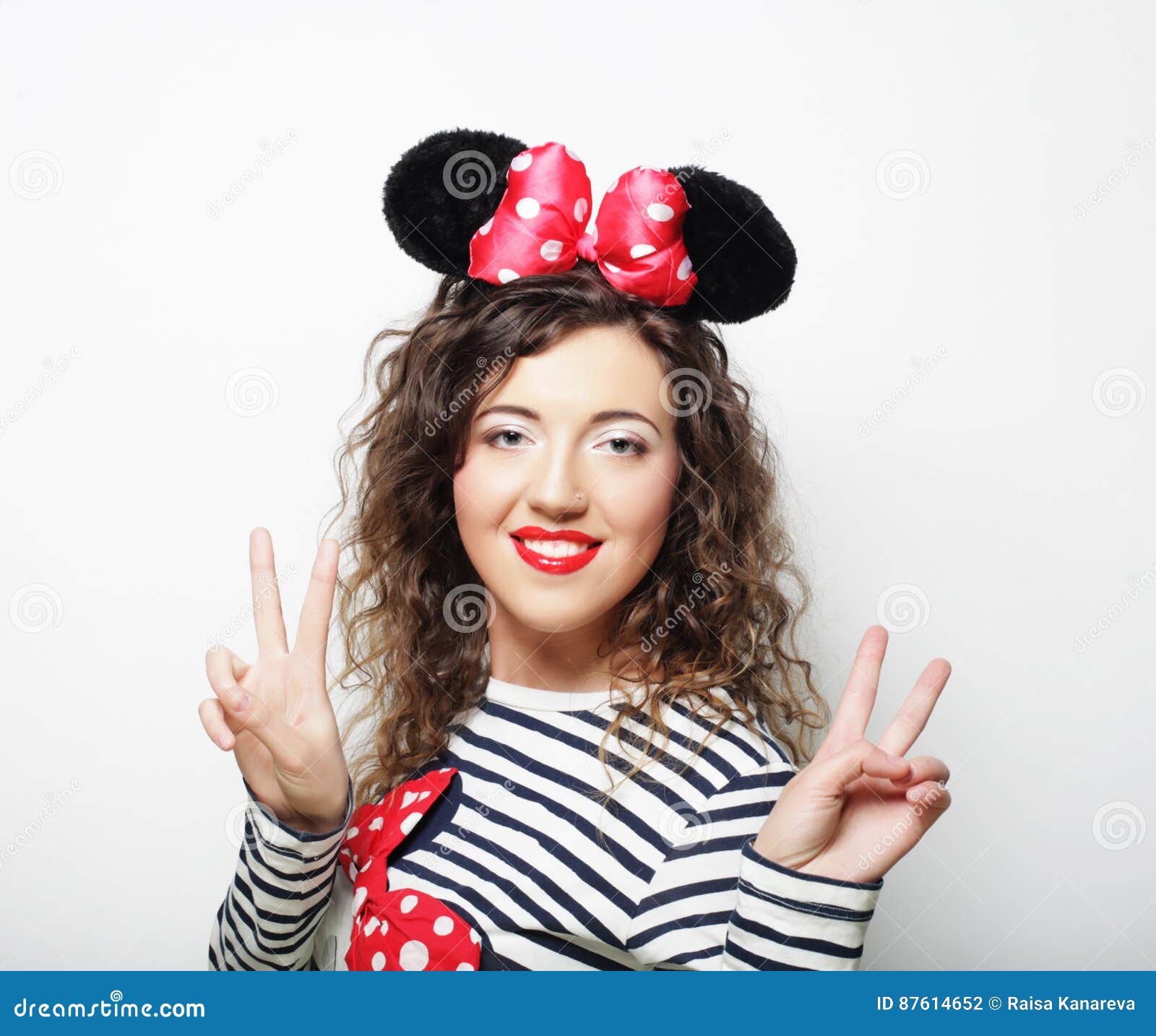 Young Woman with Mouse Ears Over White Background Stock Photo - Image ...