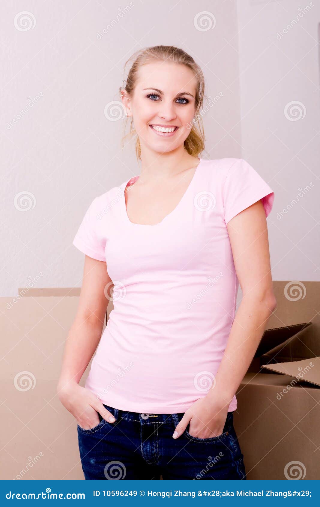 Young woman moving home stock image. Image of happy, move - 10596249